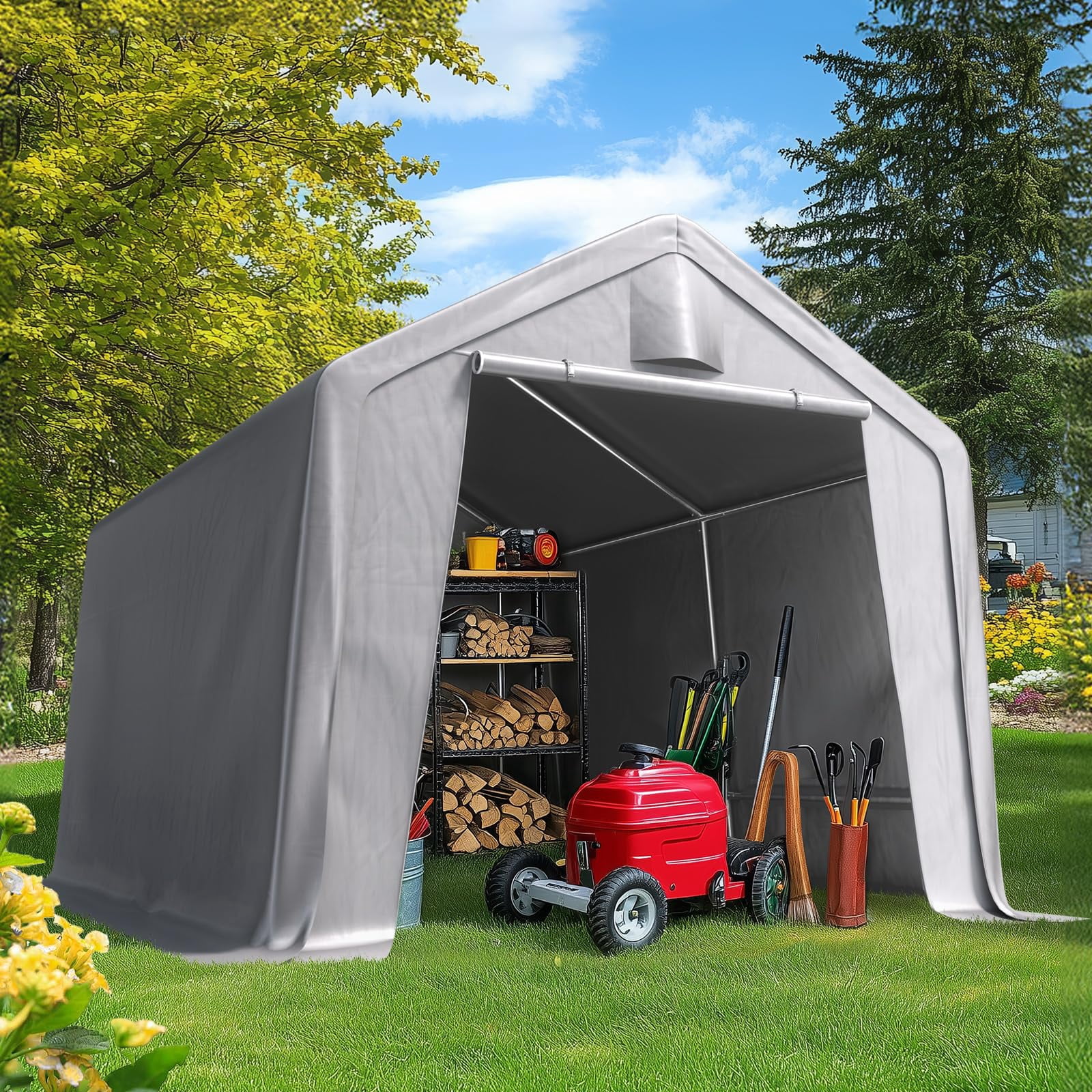 Quictent Heavy Duty 10x12FT Carport Shelter with Roll-Up Mesh Windows ...