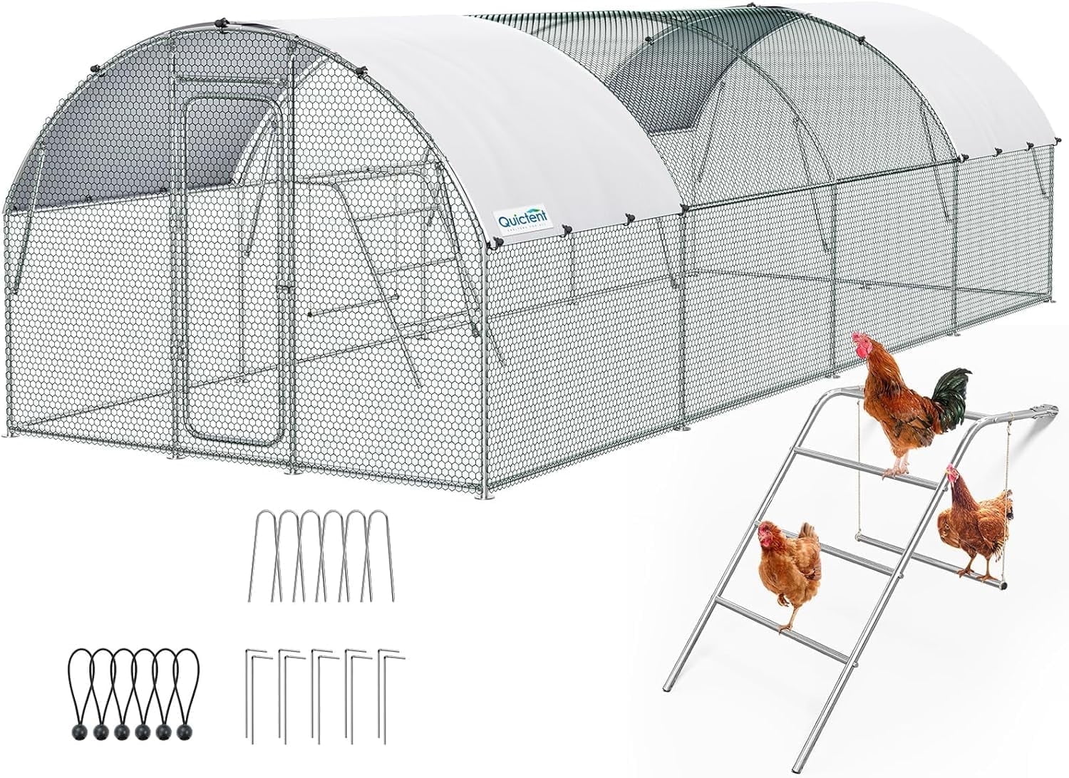 Quictent Large Metal Chicken Coop Run, 25x10FT Upgraded Outdoor Walk-in ...