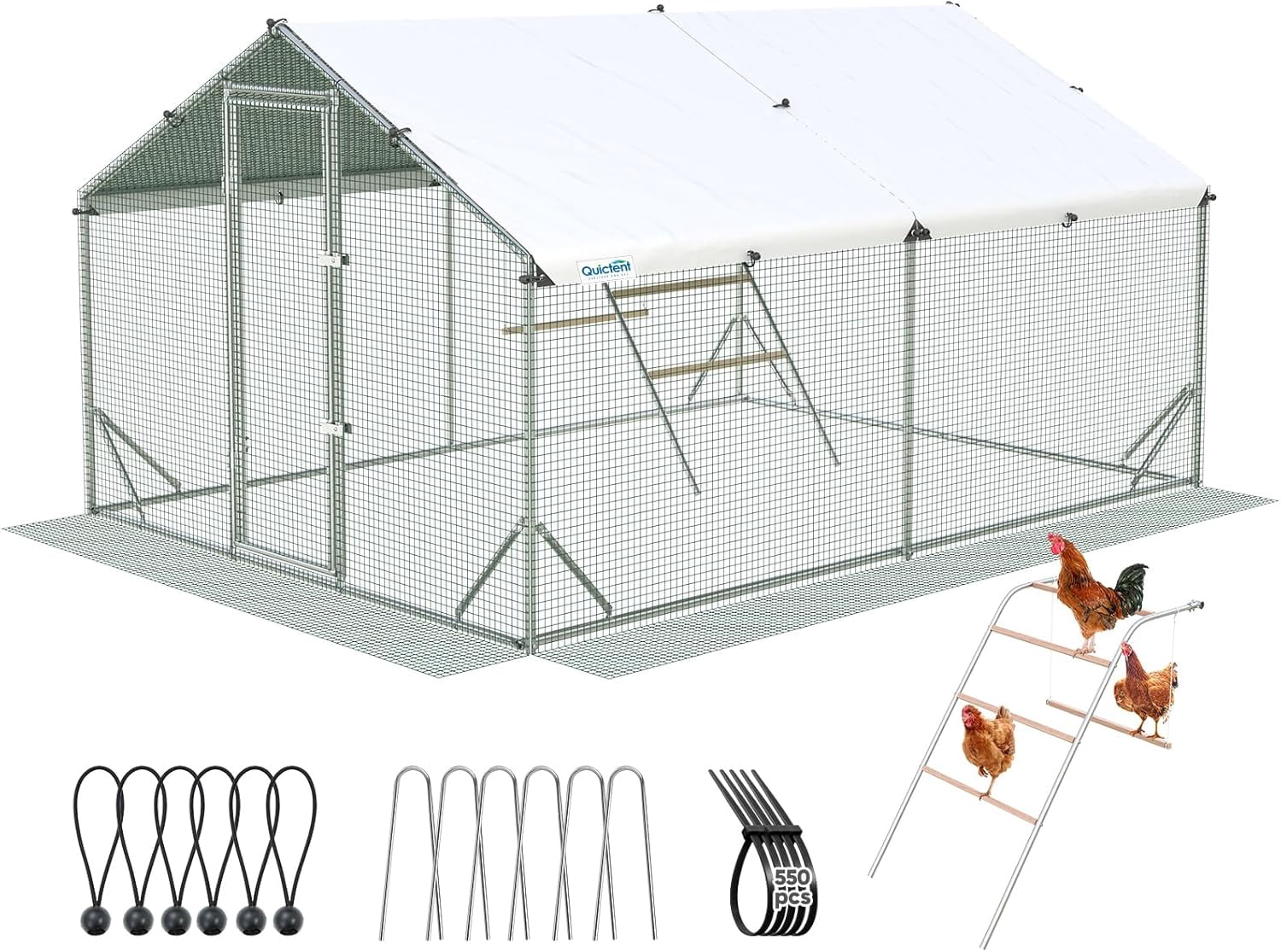 Quictent Large Metal Chicken Coop Run W/Roosting Perch for 20+ Poultry ...