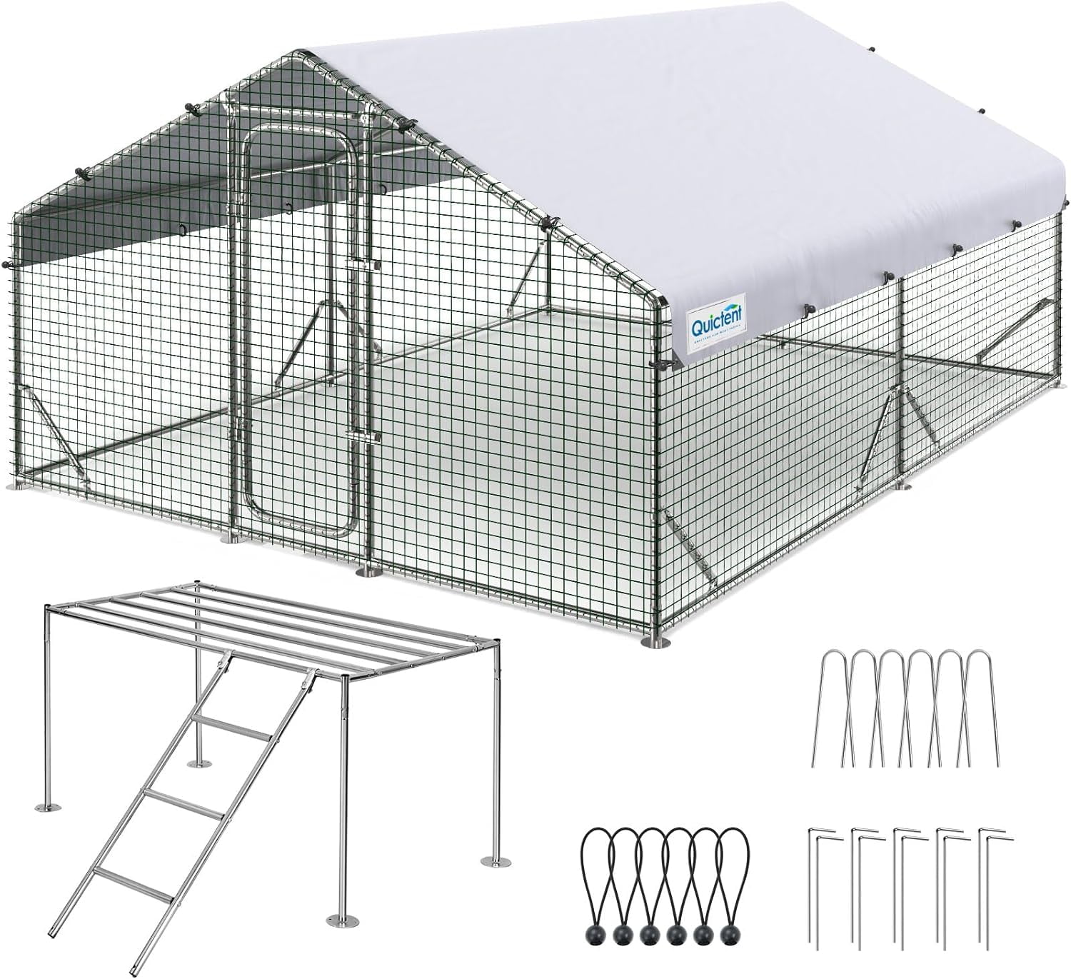 Quictent Large Metal Chicken Coop Run W/Roosting Perch for 20+ Poultry ...