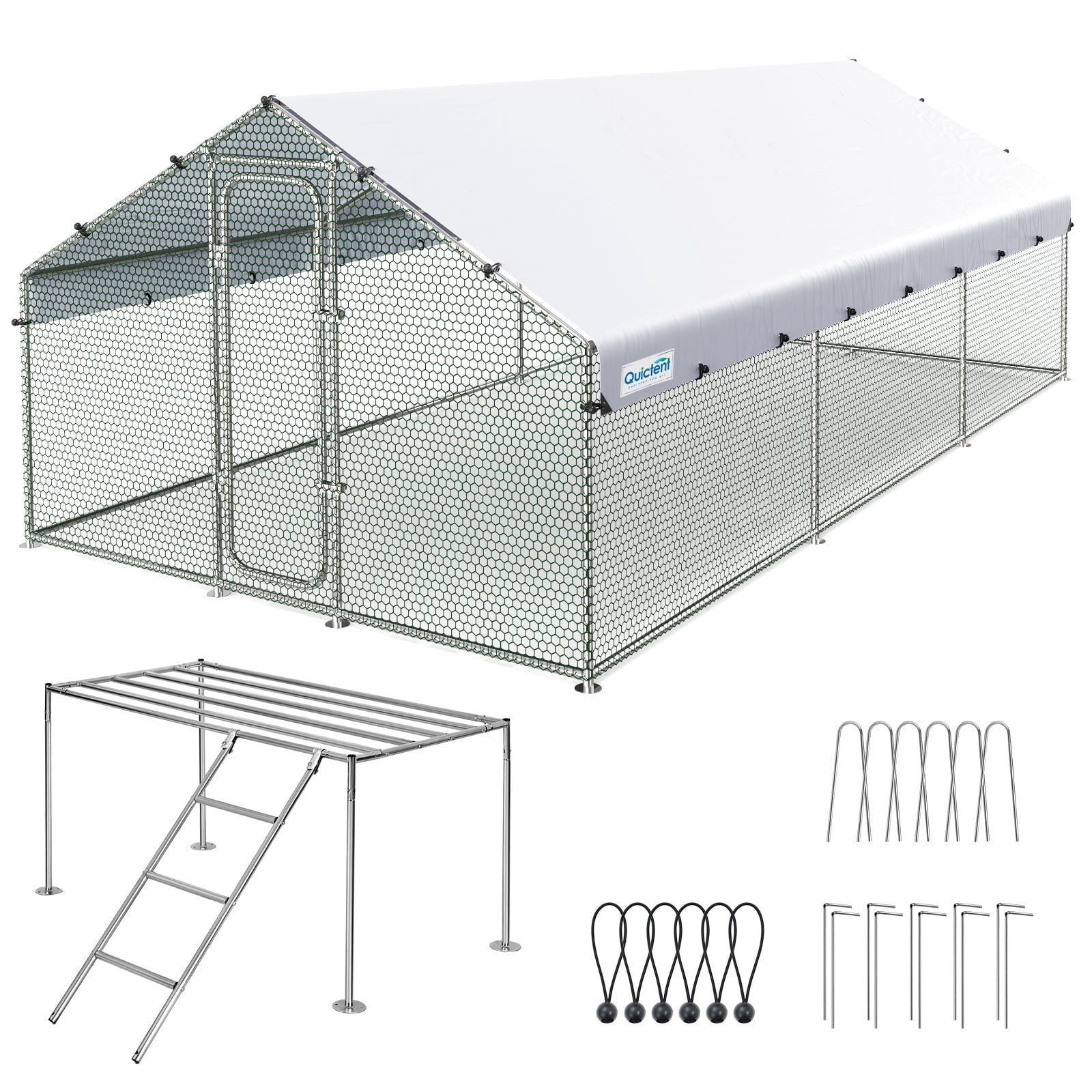 Quictent Large Metal Chicken Coop Run W/Roosting Perch for 30+ Poultry ...