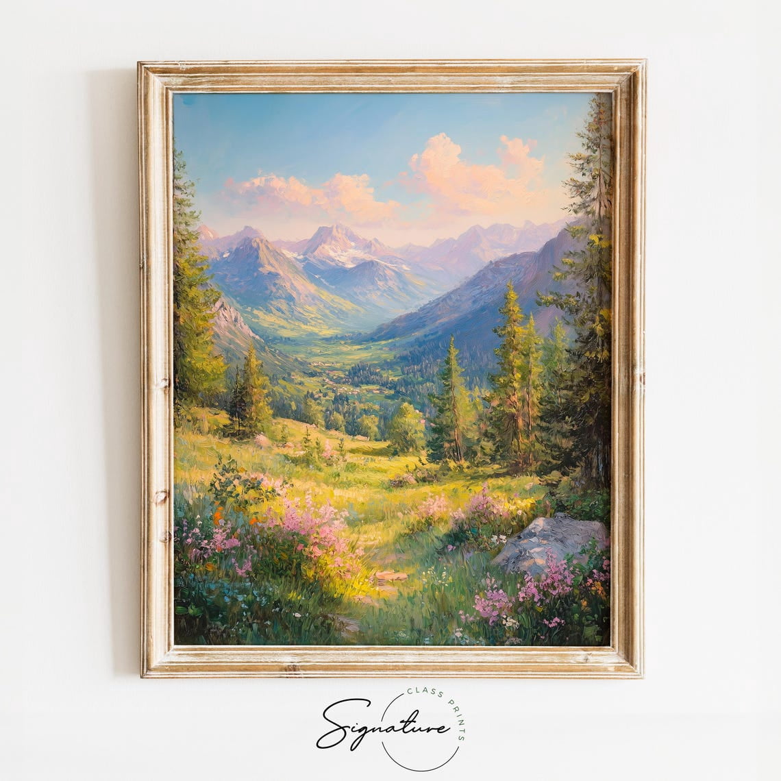 Quiet Alpine Valley With Rolling Hills, Romantic Pastoral Landscape Art ...