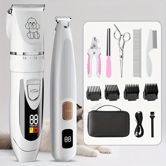 Quiet Dog Grooming Kit With Rechargeable Clippers And Cordless Electric ...