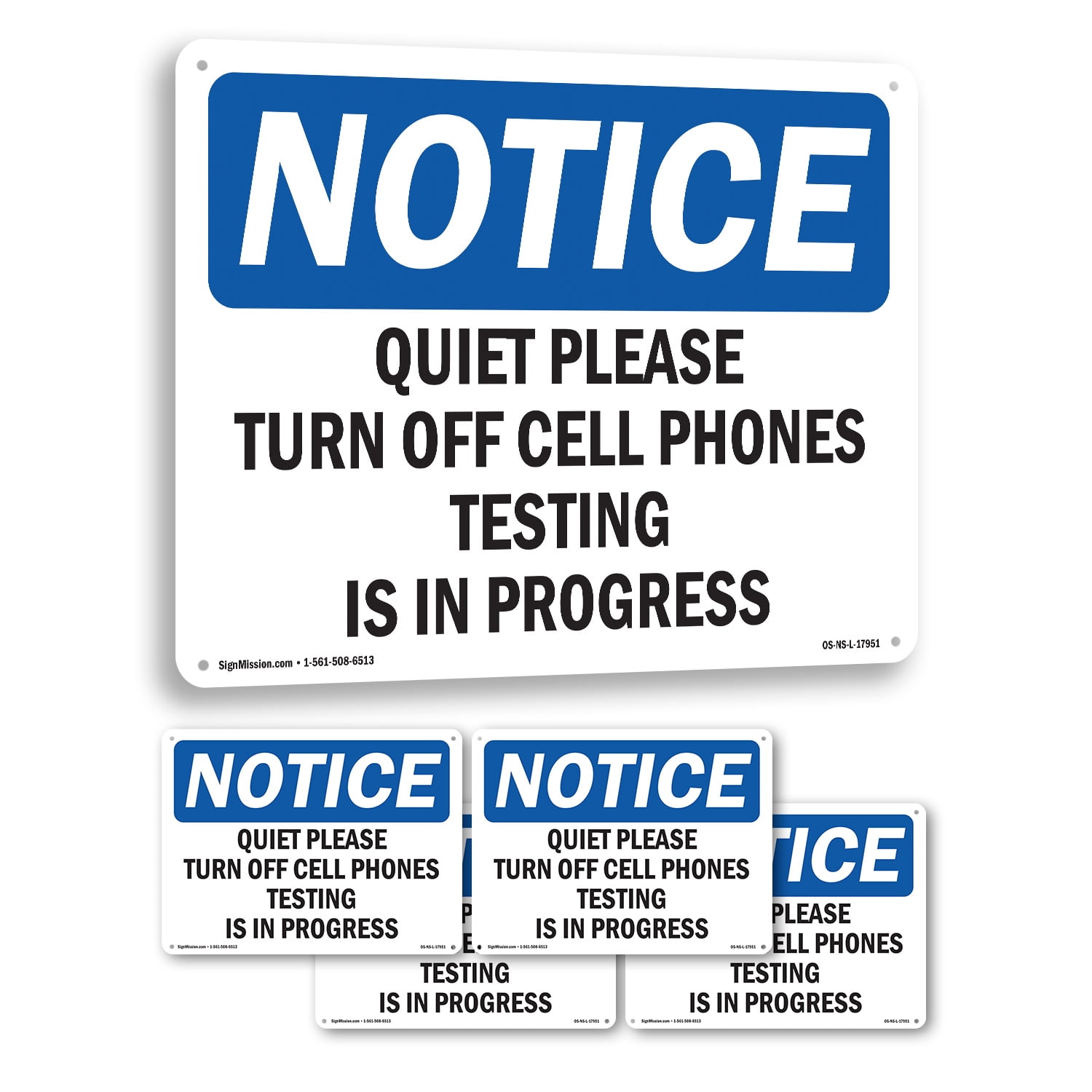 Quiet Please Turn Off Cell Phones Testing OSHA Notice Aluminum Sign 10 ...