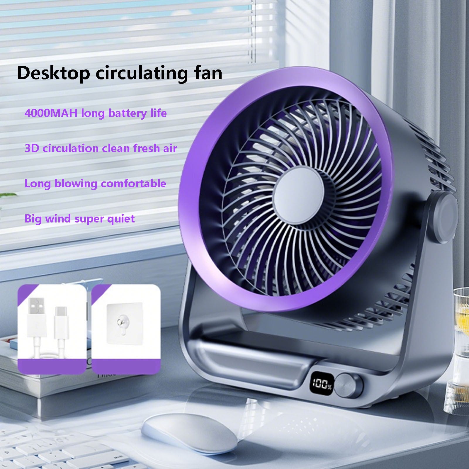 Quiet USB Rechargeable High Power Desktop Fan Wall Bladeless Fan For ...