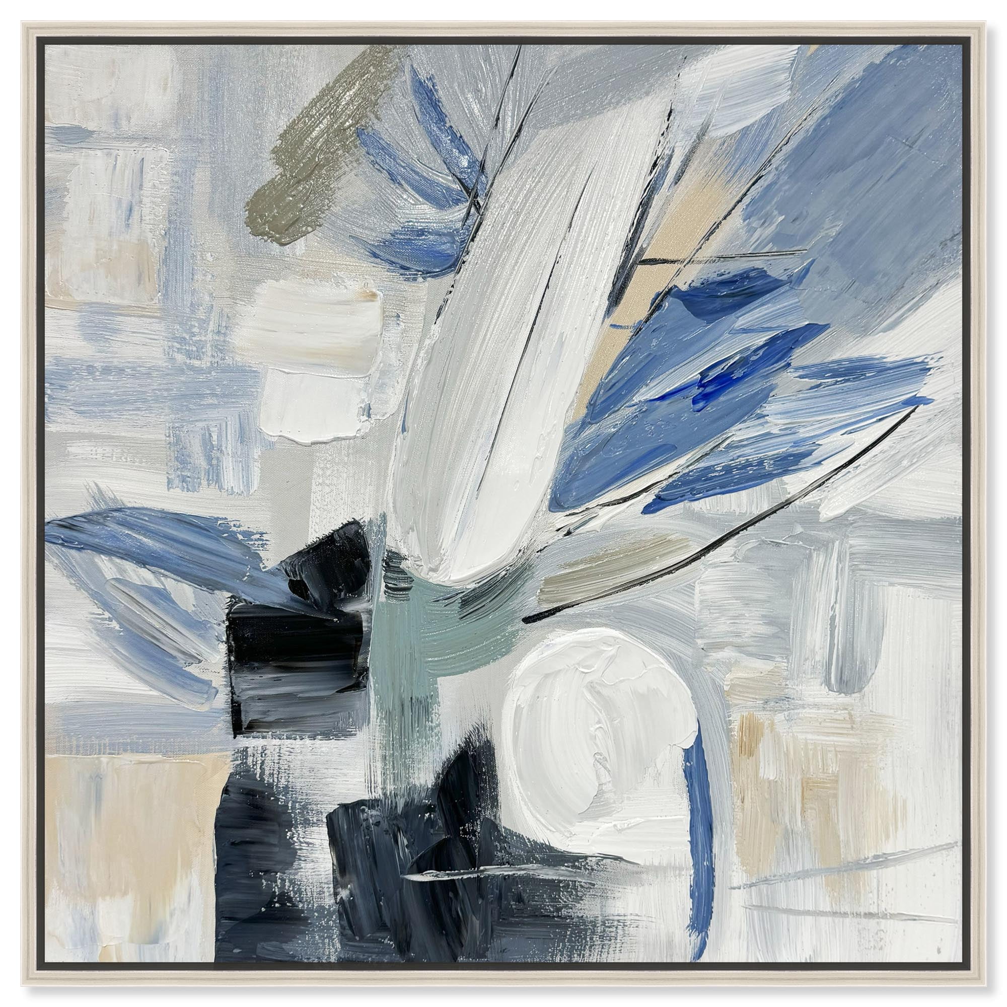 Quiet Wave I Canvas Blue Abstract Art by Art Remedy, Silver Frame, 24 ...
