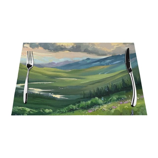 Quiet : hills and wildflowers Meal mat, heat-resistant dining table mat ...