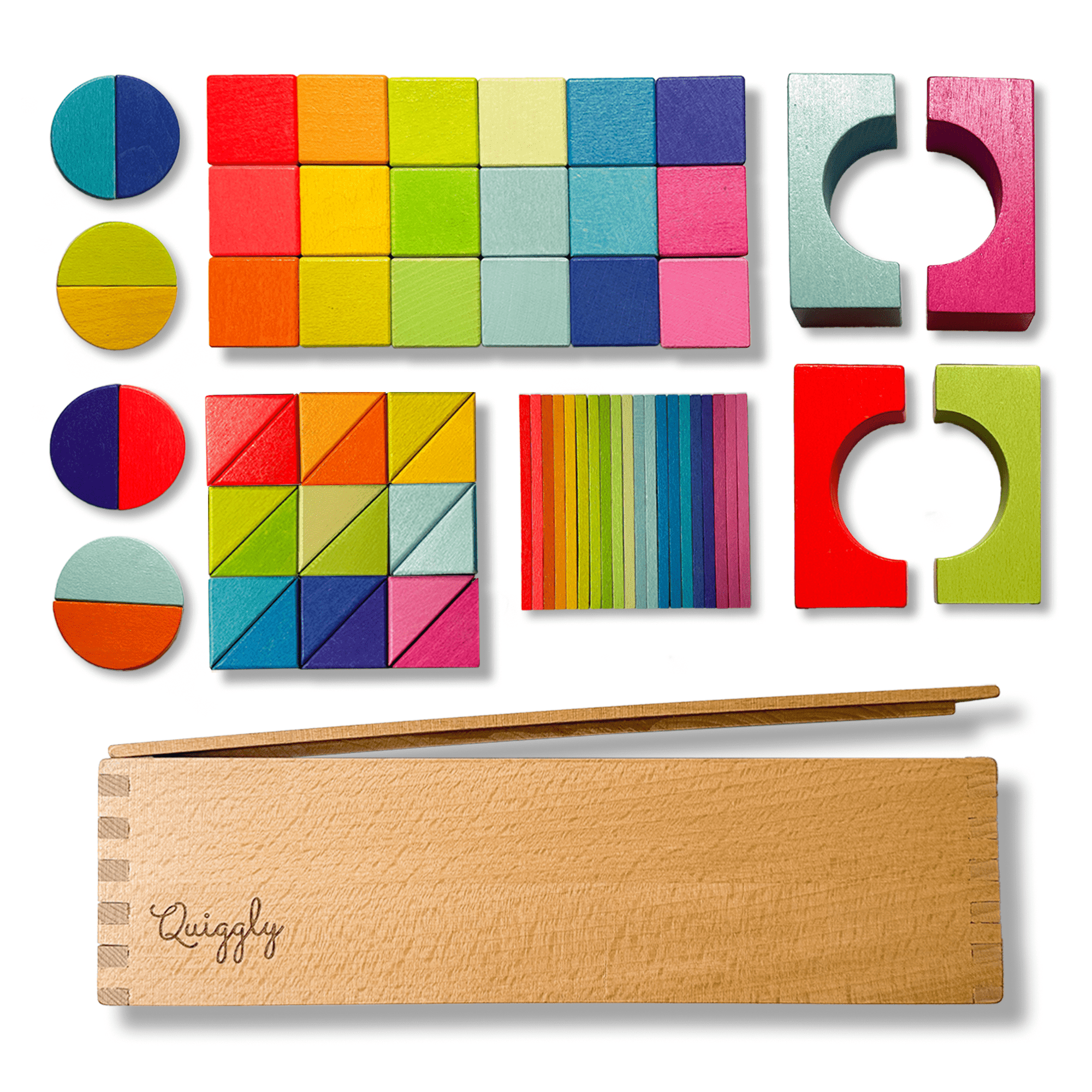 Quiggly Montessori Wooden Rainbow Building Blocks Set | 68-Piece ...