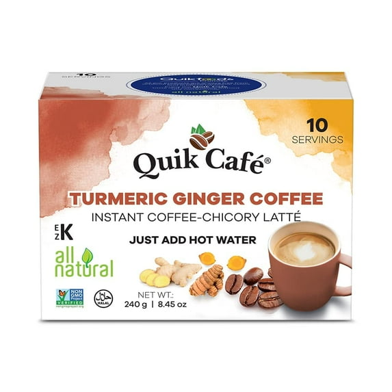 Quik Cafe Turmeric Ginger Instant Coffee Latte, 10 Count, All Natural ...