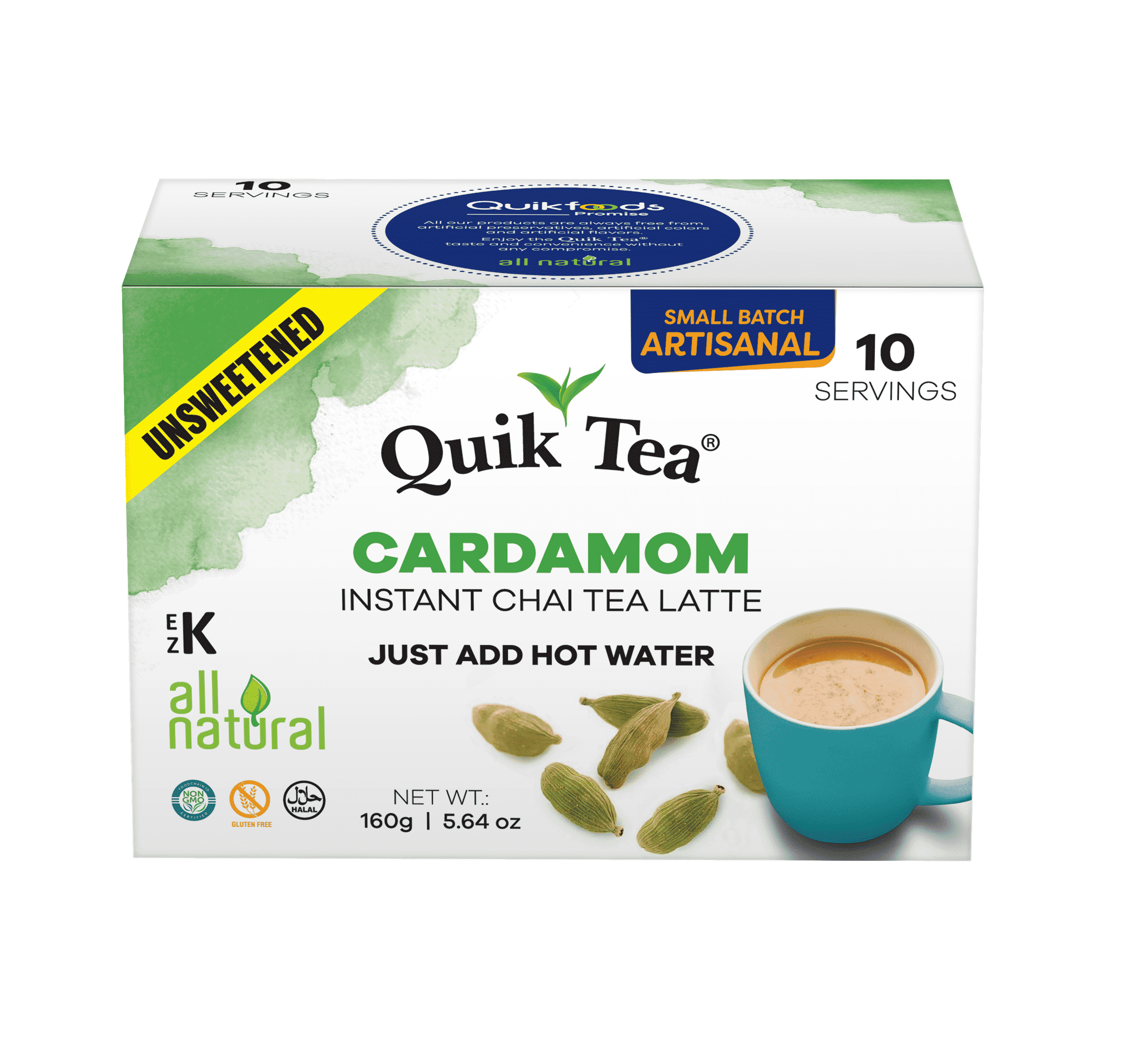 Quik Tea Indian Cardamom Chai Latte - Unsweetened, All Natural, 10 ...
