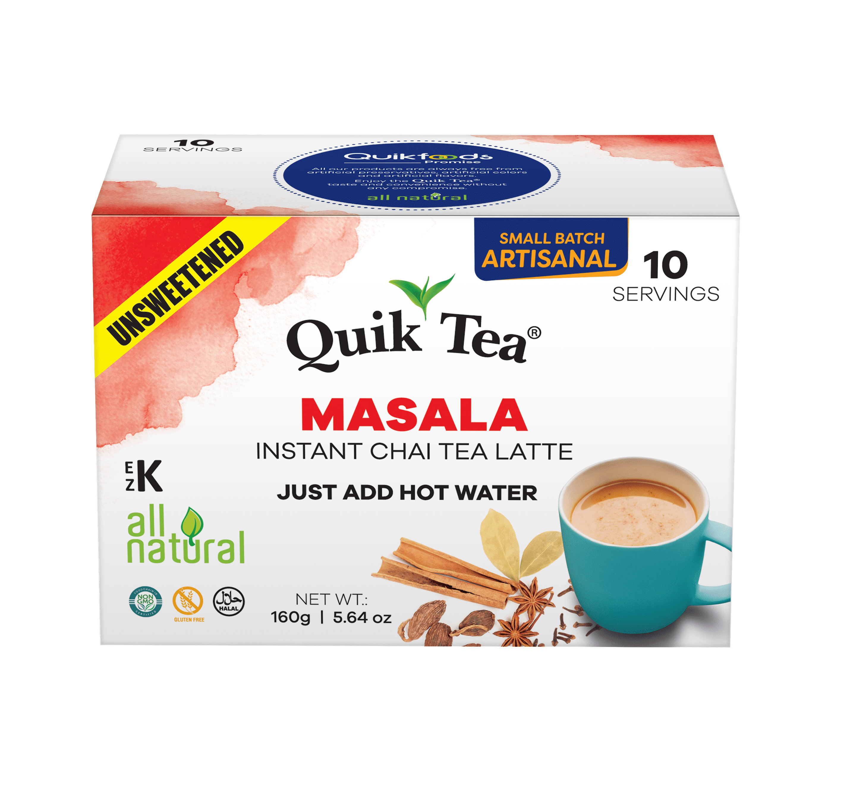 Quik Tea Unsweetened Masala Chai Tea Latte, 10 Count, Spiced Instant ...