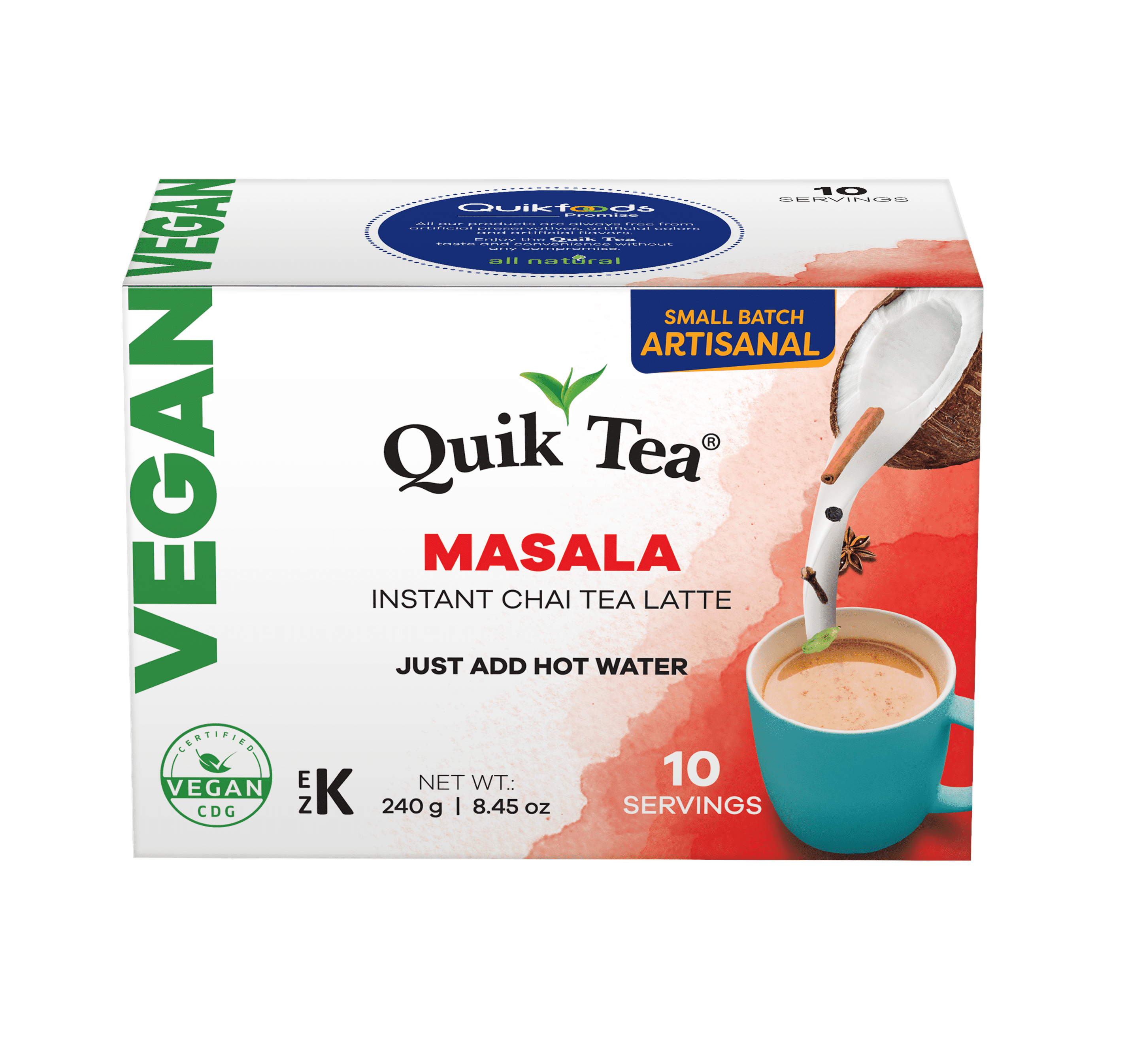 Quik Tea Vegan Masala Chai Tea Latte, Bold Indian Chai Spices, Caffeine-Light, 10 Count ...