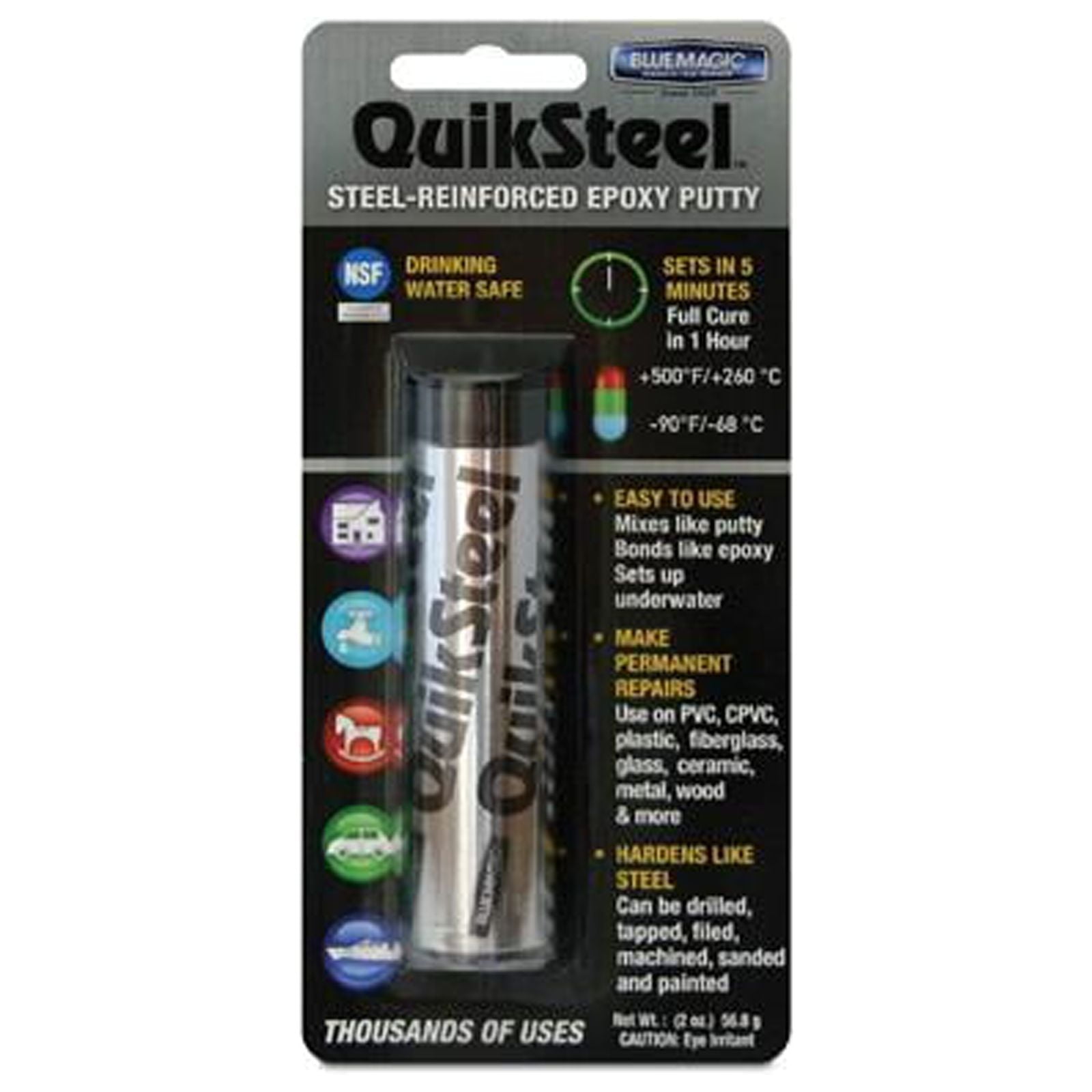 QuikSteel 16002TRI Steel-Reinforced Epoxy Putty, 2-oz. - Quantity 6 ...