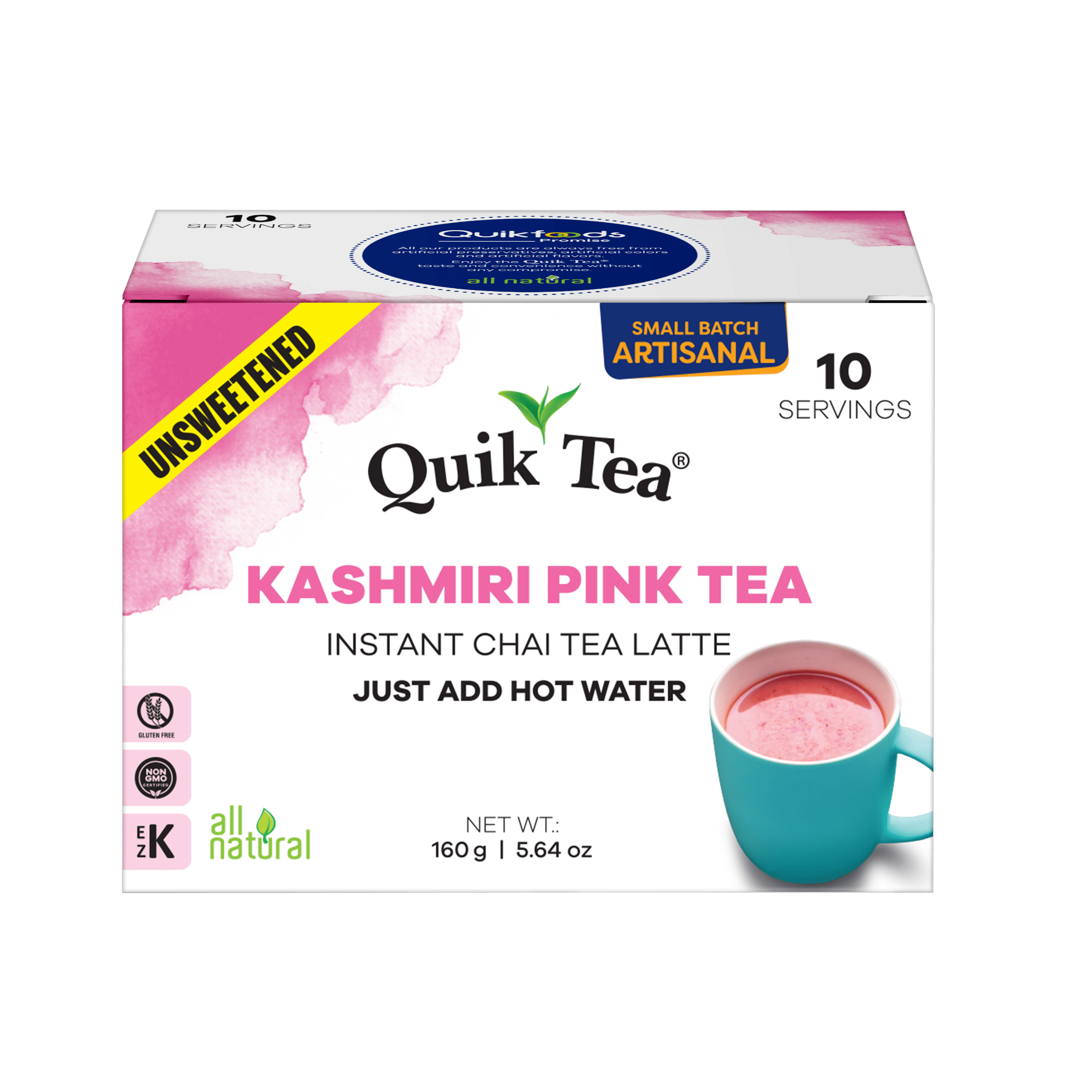 QuikTea Instant Unsweetened Kashmir Pink Chai Tea Latte 10 Count x 10 ...
