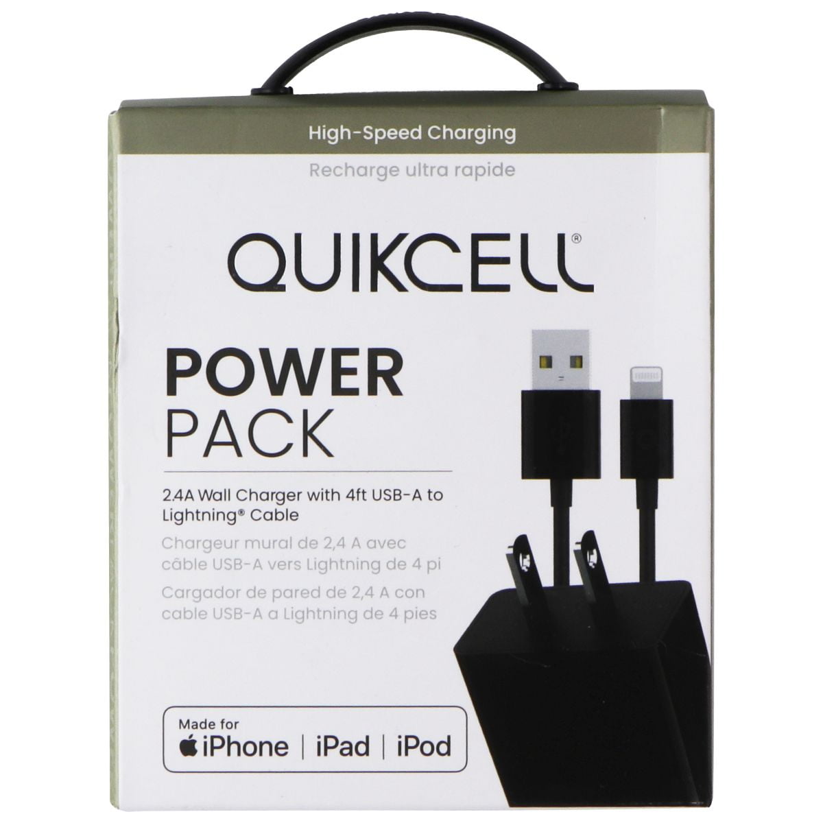 Quikcell Power Pack 2.4A Wall Charger with 4Ft USB-A to Lightning 8-Pin ...