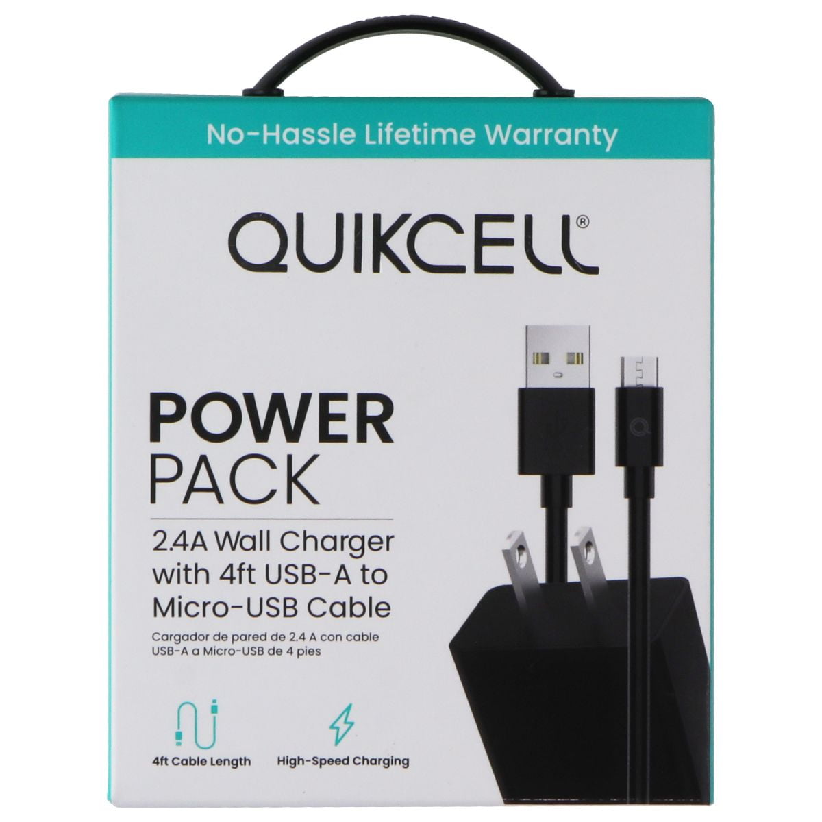 Quikcell Power Pack 2.4A Wall Charger with 4ft USB-A to Micro-USB Cable ...