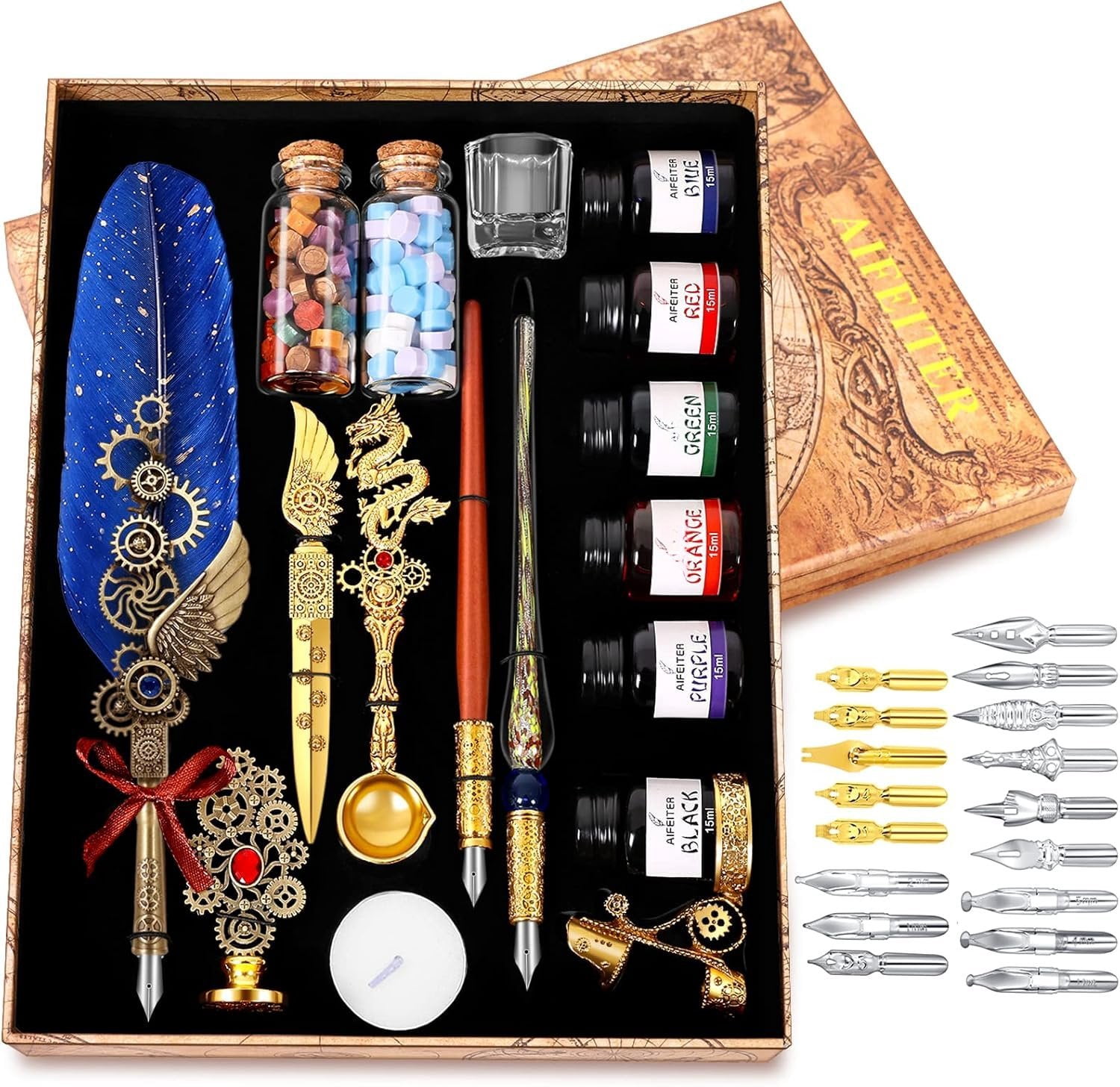 Quill Pen Ink Set- Calligraphy Pen and Ink Set,Includes 6 Bottles of ...