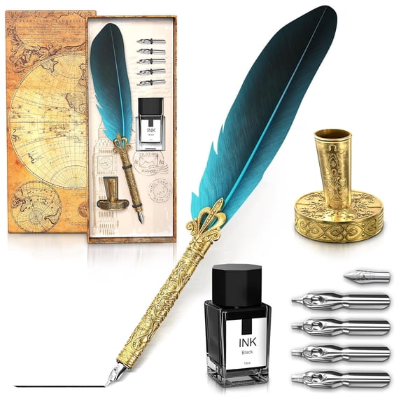 Quill Pen and Ink Set - Elegant Blue Pen and Ink Set for Signatures ...