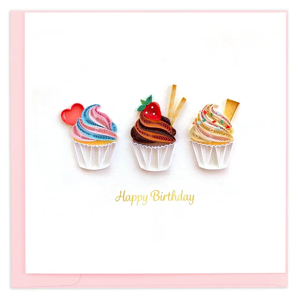 Quilled Birthday Cupcake Trio Greeting Card [BD181] - Walmart.com