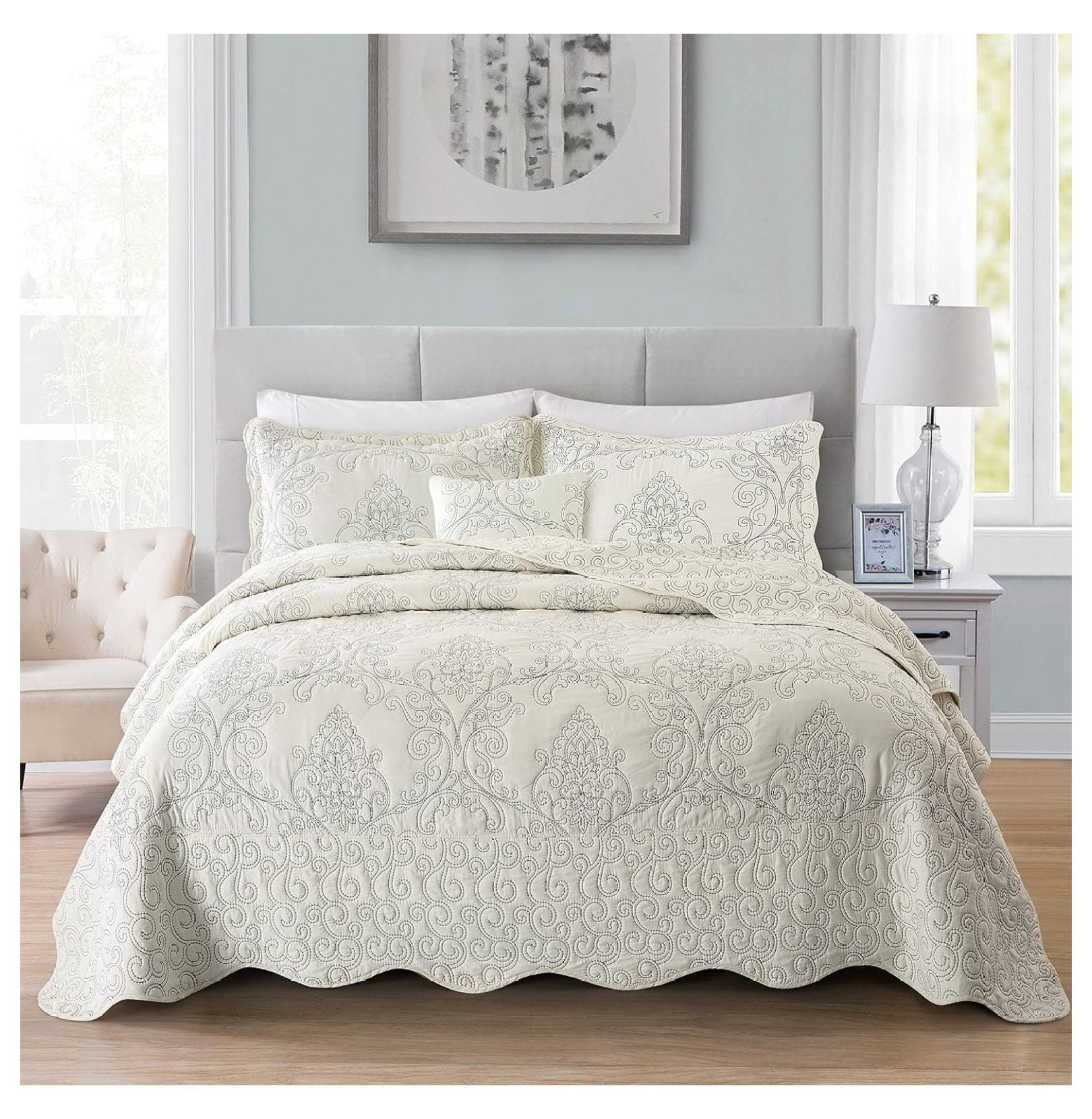 Quilt Bedspread Oversized King 4 Piece Bedding Set 120" x 120" Antique ...