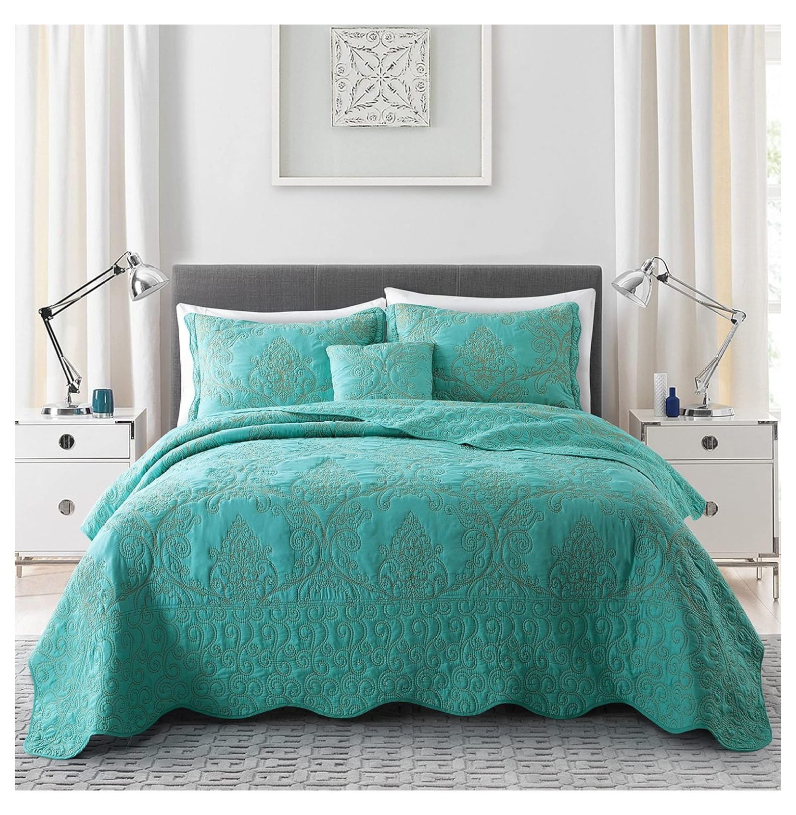 Quilt Bedspread Oversized King 4 Piece Bedding Set 120" x 120" Antique ...