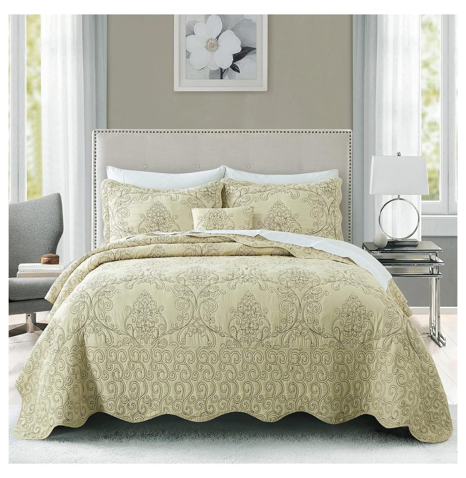 Quilt Bedspread Oversized Queen 4 Piece Bedding Set 110" x 120" Antique ...