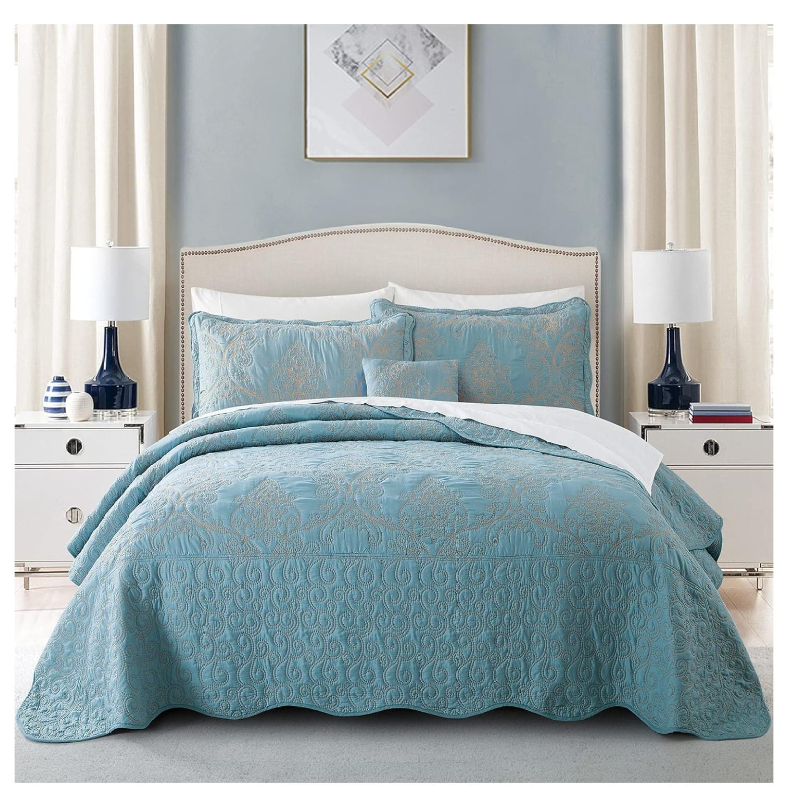 Quilt Bedspread Oversized Queen 4 Piece Bedding Set 110" x 120" Antique ...