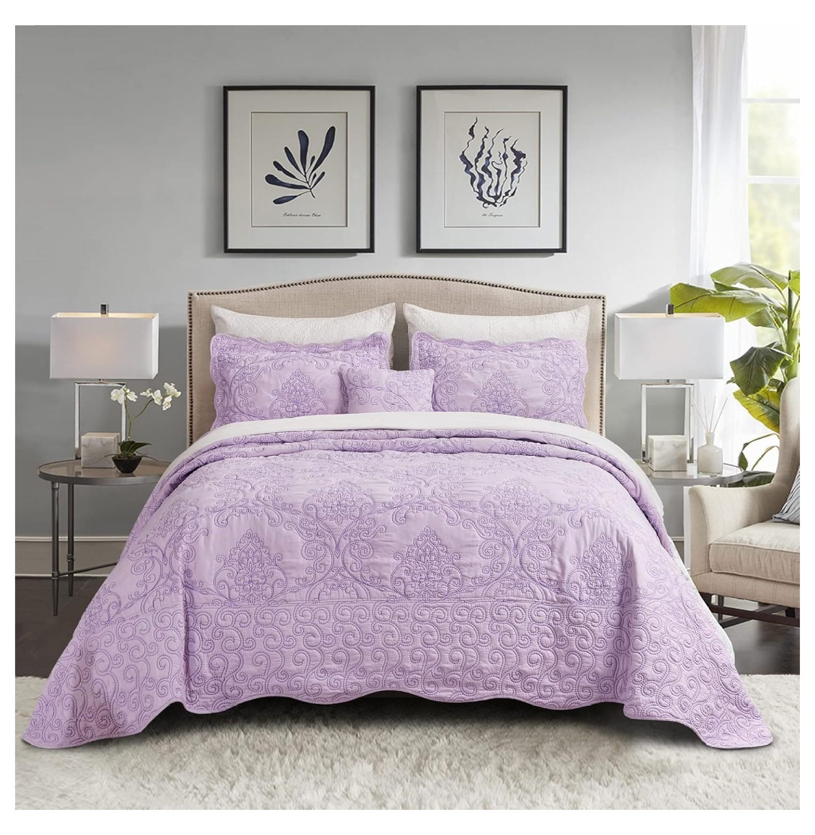 Quilt Bedspread Oversized Queen 4 Piece Bedding Set 110" x 120" Antique ...