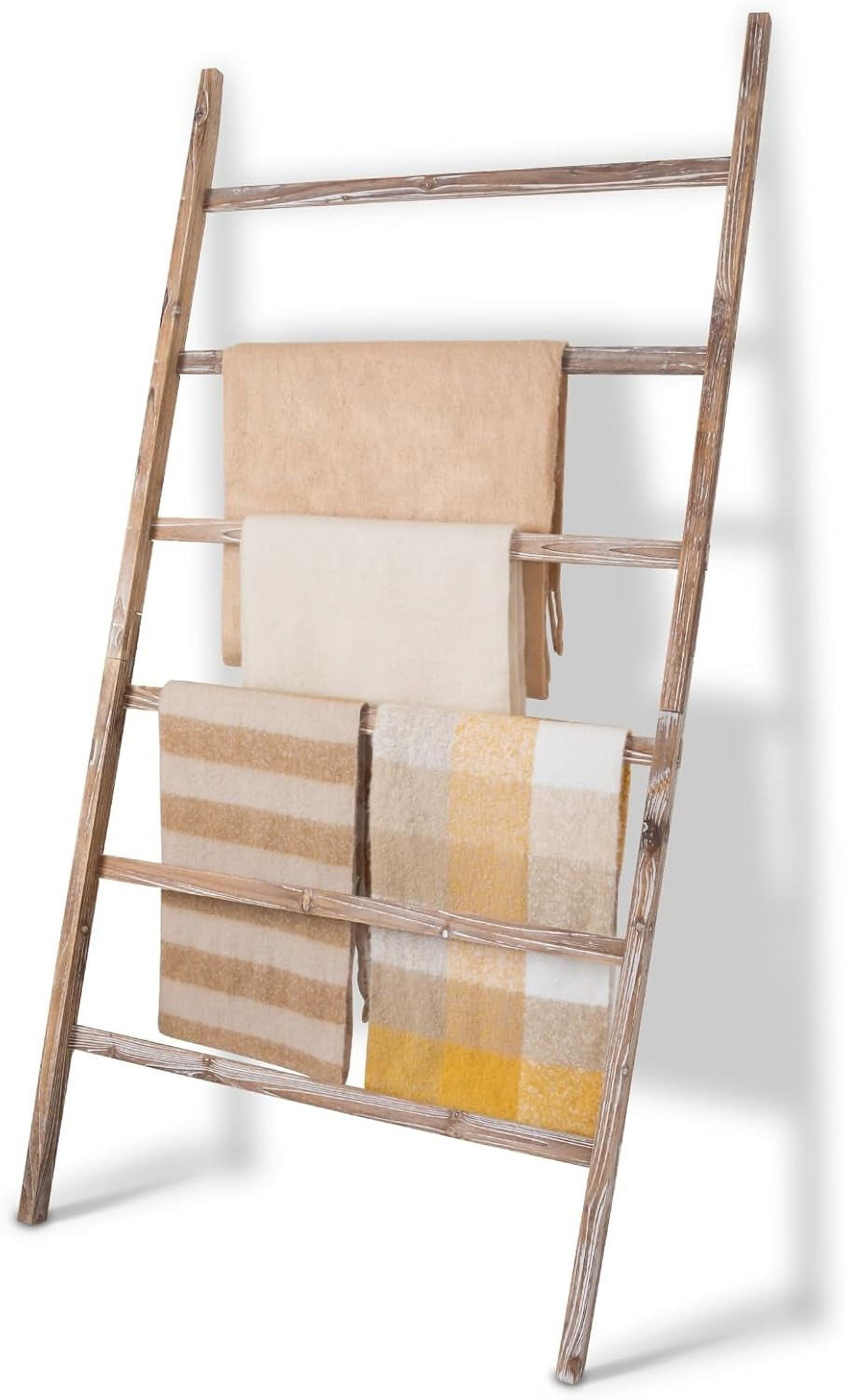 Quilt Ladder 6-Tier Towel Rack, Wooden Decorative Blanket Ladder Shelf ...