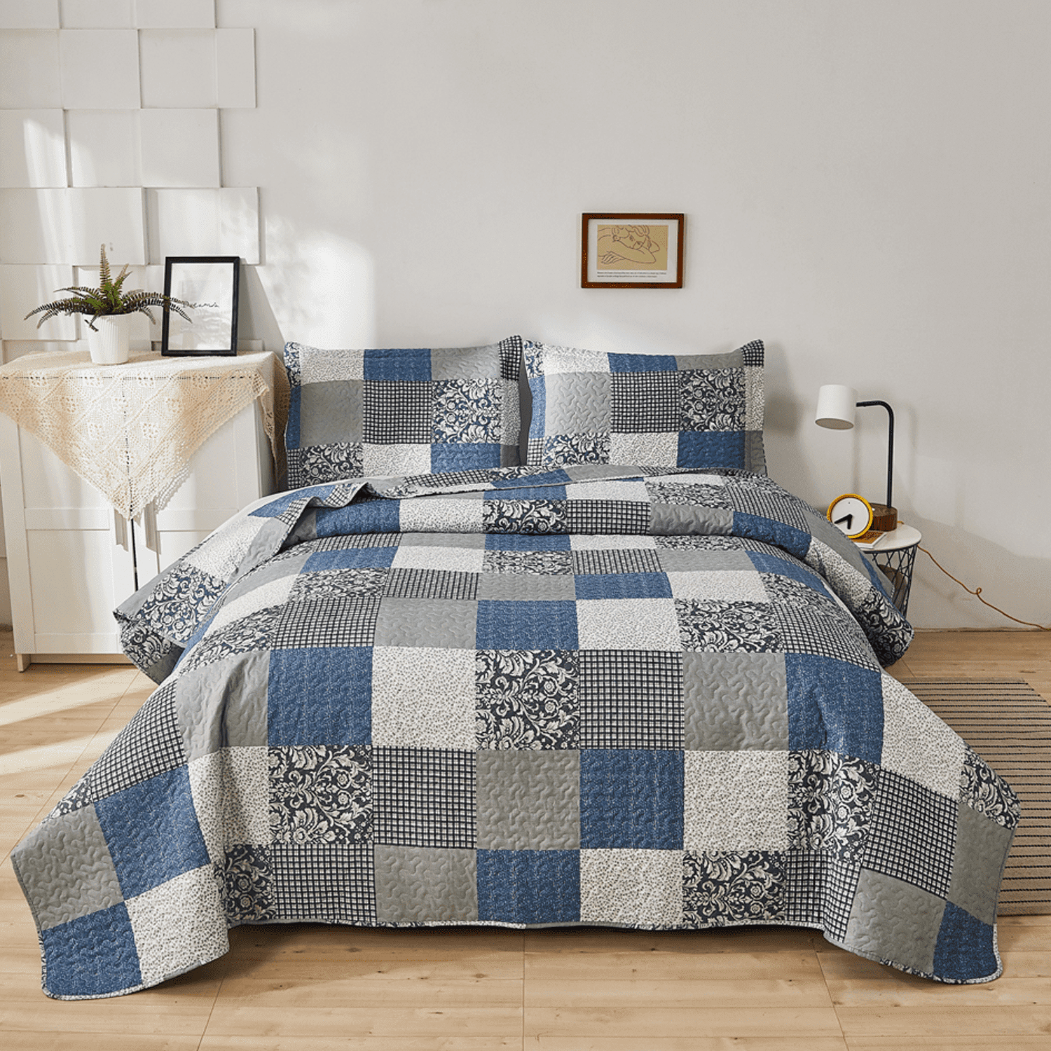 Quilt Set Queen/Full Size 3 Piece Bedspread Coverlet Home Lightweight ...