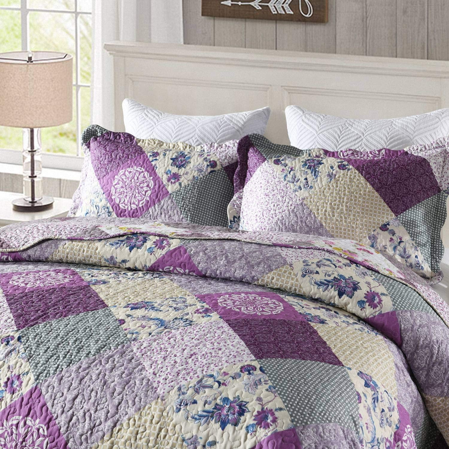 Quilt Set Queen Size - 3 Piece Microfiber Quilts Reversible Bedspreads ...