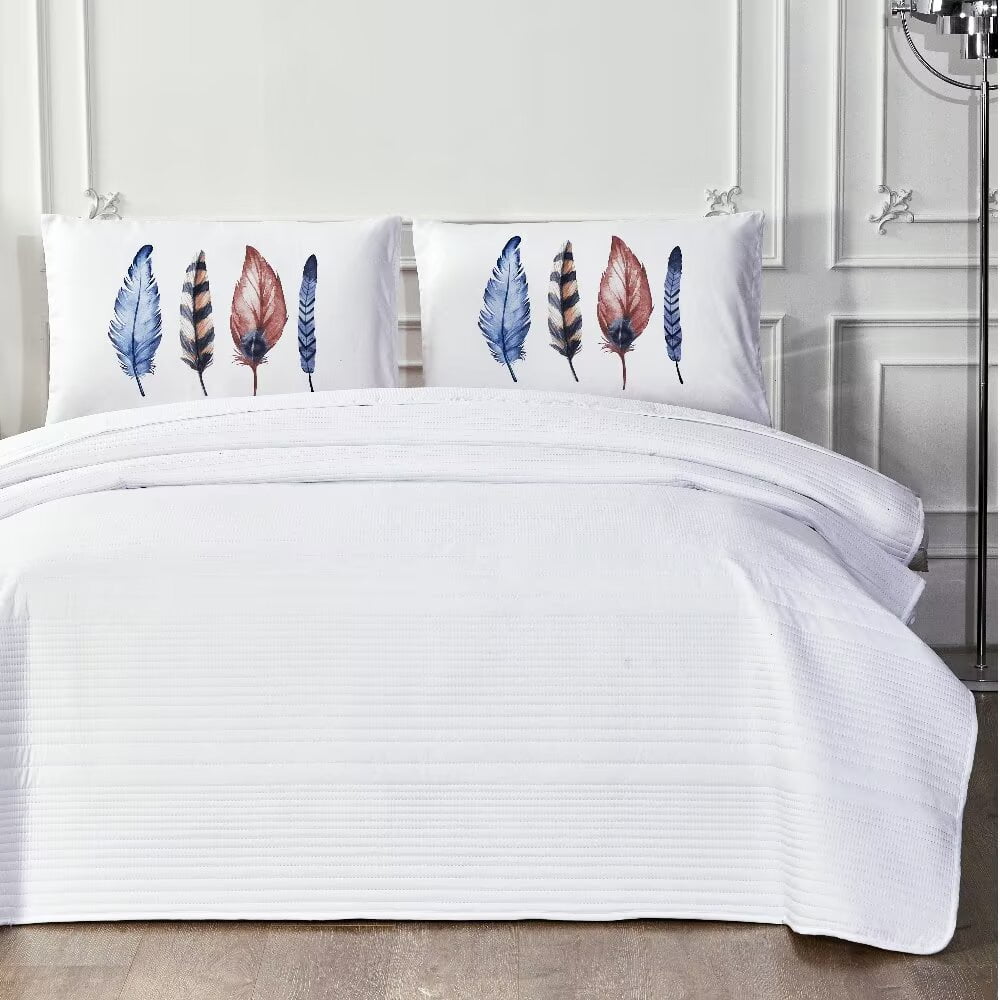 Quilt Set Queen Straight Hem Channel Quilted Bedspread 3 Piece (1 Quilt ...