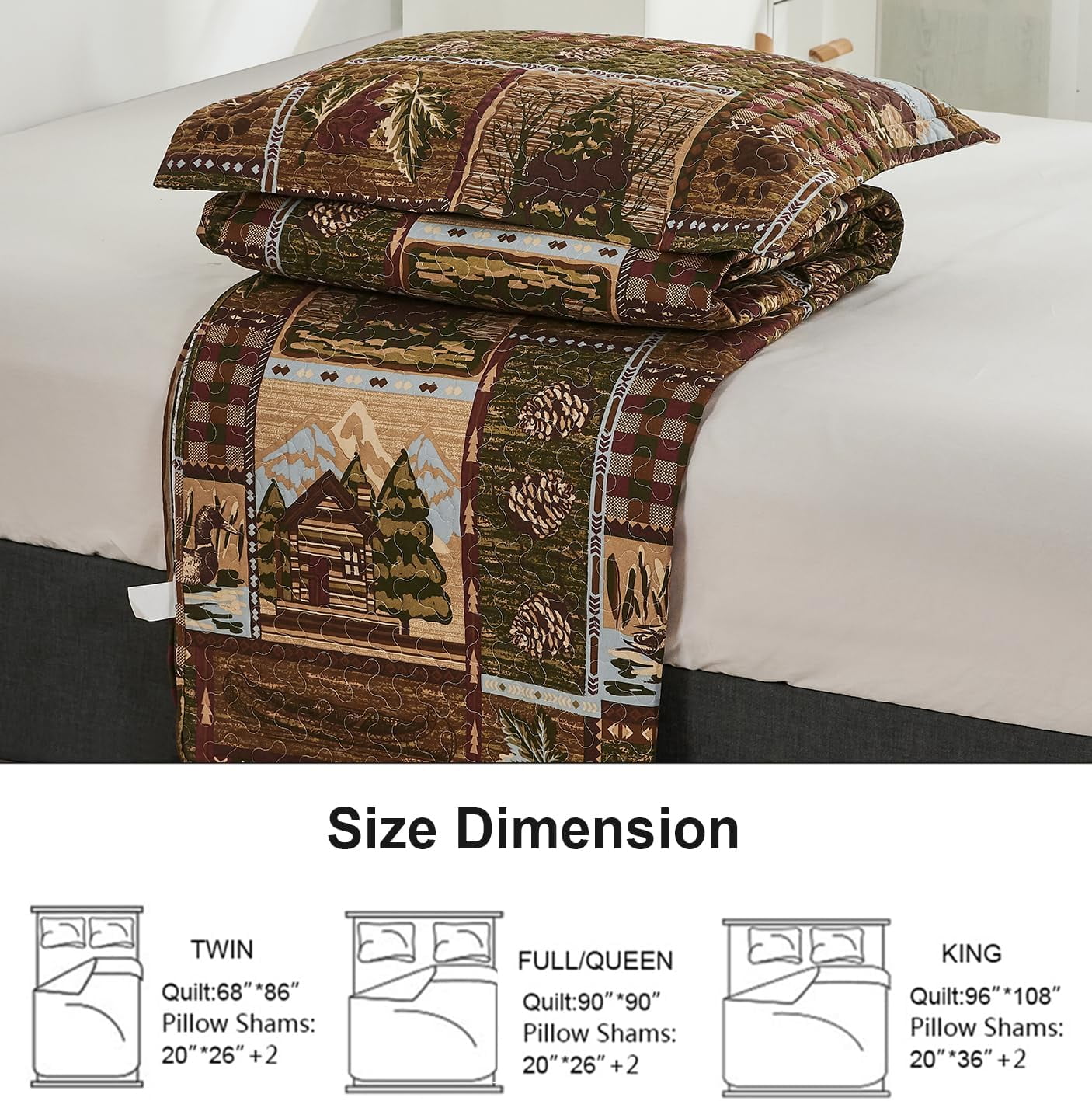 Bear Quilt Set King Size Rustic Cabin Bedding Set Plaid Reversible ...