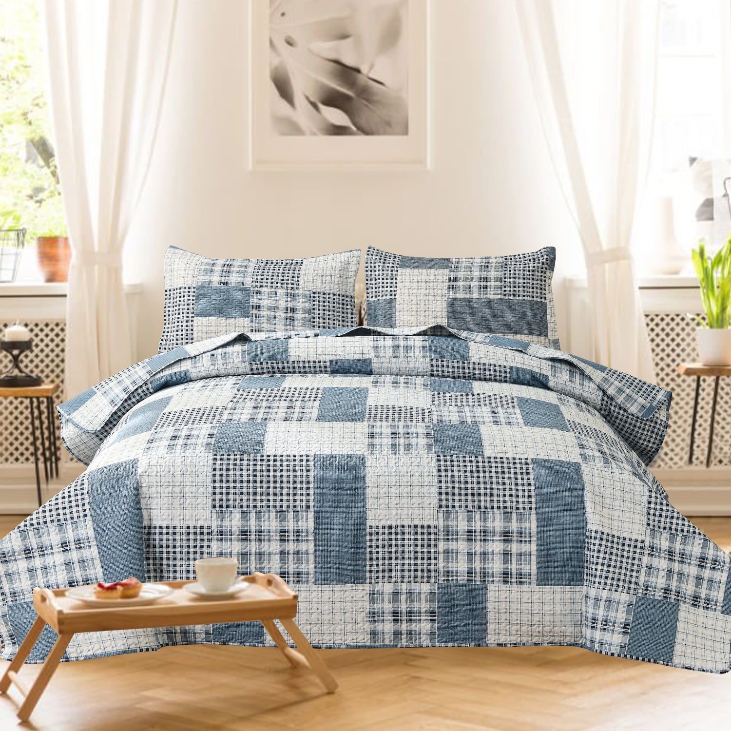 Quilt Set Twin Size Plaid Bedding Microfiber Ultra Soft Bedspread ...