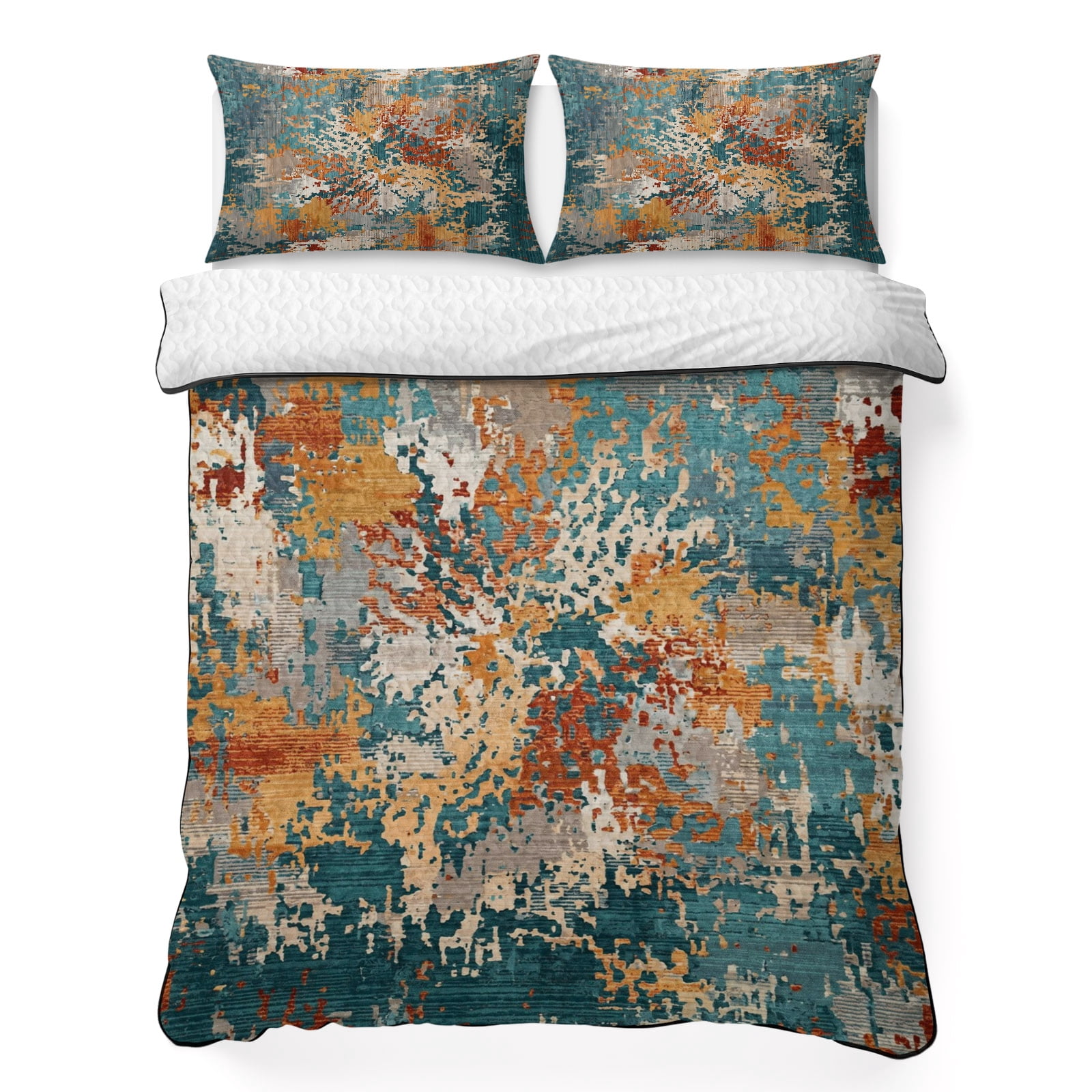 Quilt Sets King Size Orange Teal Painting Comforter Set Soft Bedspread ...