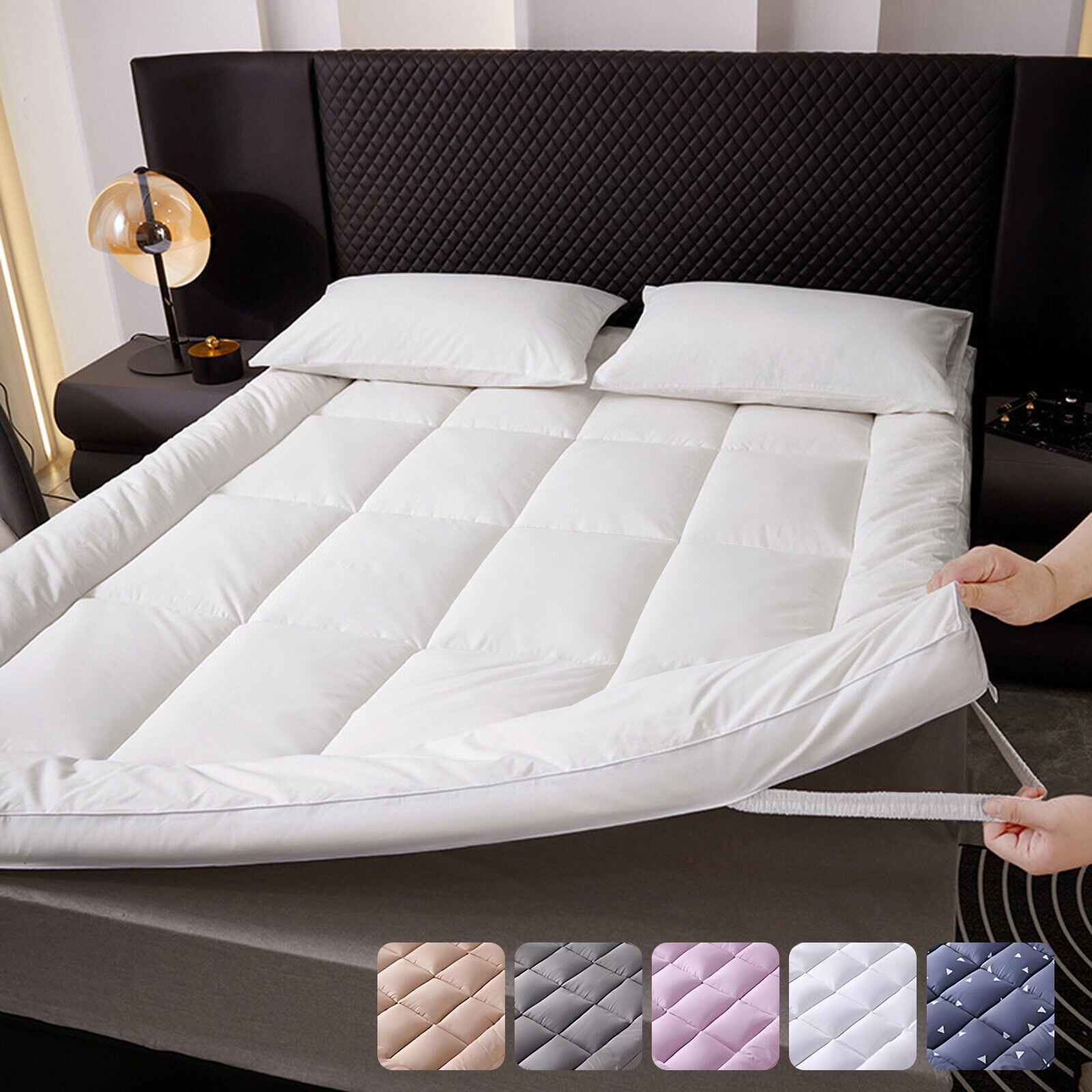 Quilt Thick Mattress Pad Topper Soft Bed Mat 72D Hollow Fiber Filled ...