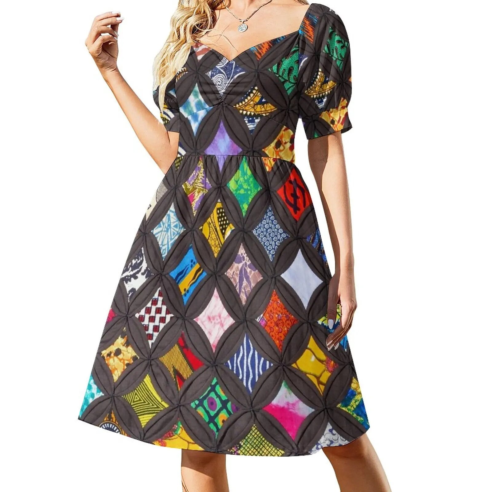 Quilt with Vivid Colors against Black Background Dress dress summer ...