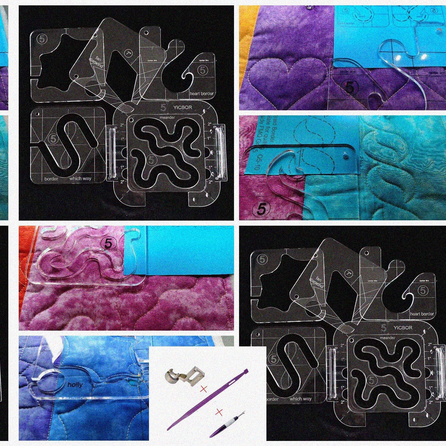 QuiltMaster Pro Kit: 5 Quilting Rulers, Free Motion Embroidery Template ...