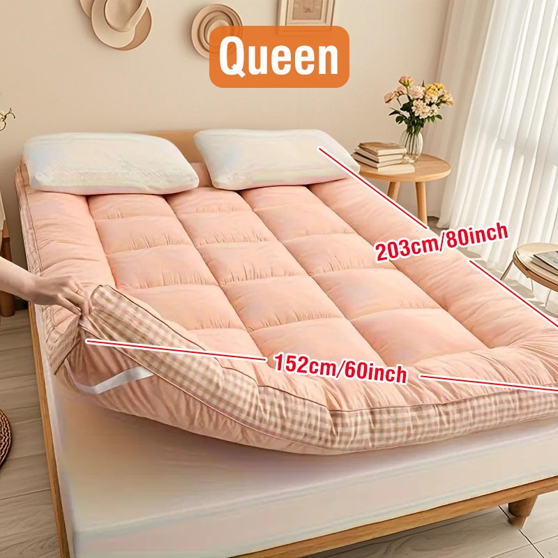 Quilted 1200GSM Roll Up Mattress Topper, 3.15-3.94inch Thick, Blue ...