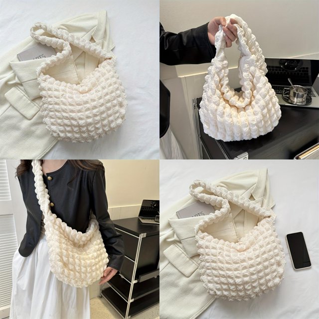 Quilted Bubble Nylon Shoulder Crossbody Bag with Ruched Detail ...