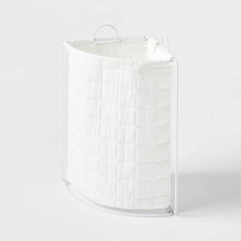 Quilted Collapsible Corner Kids' Hamper White Canvas Laundry Basket ...