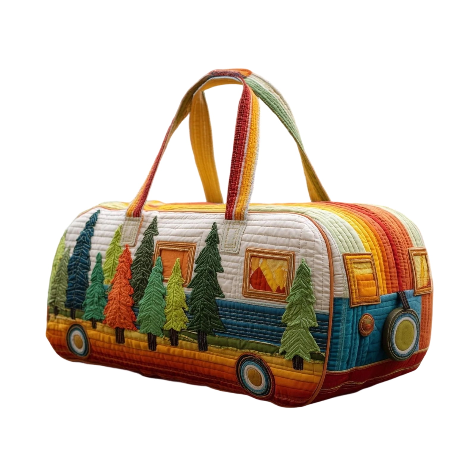 Quilted Cotton Overnight Weekender Bag, Hippie Van Pattern Duffle ...