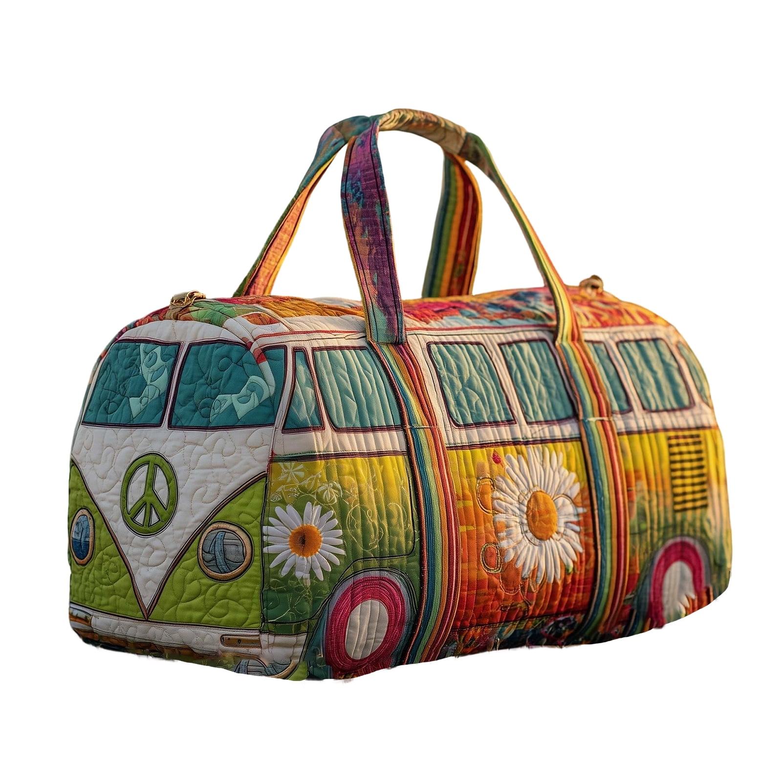 Quilted Cotton Overnight Weekender Bag, Hippie Van Pattern Duffle ...