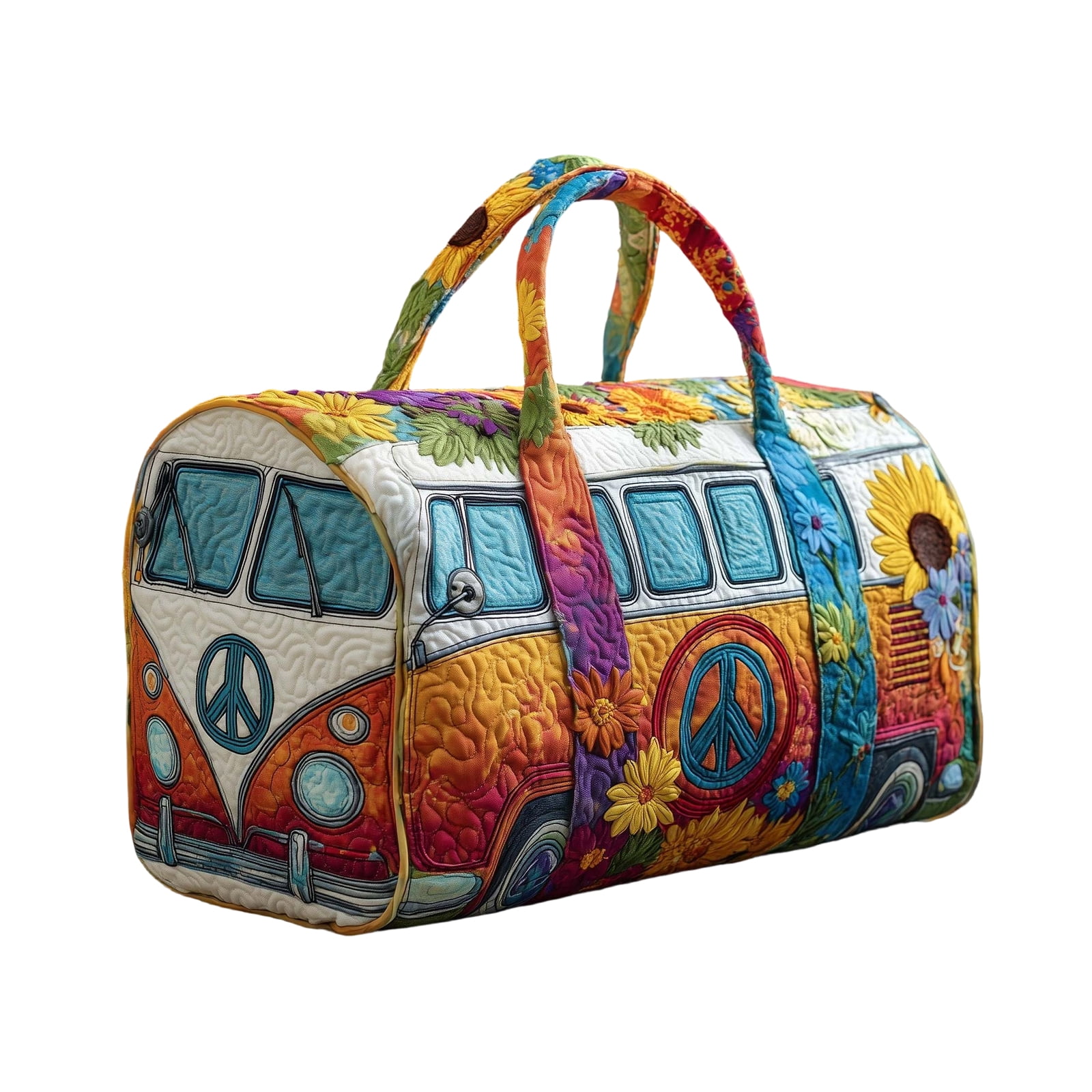 Quilted Cotton Overnight Weekender Bag, Hippie Van Pattern Duffle ...
