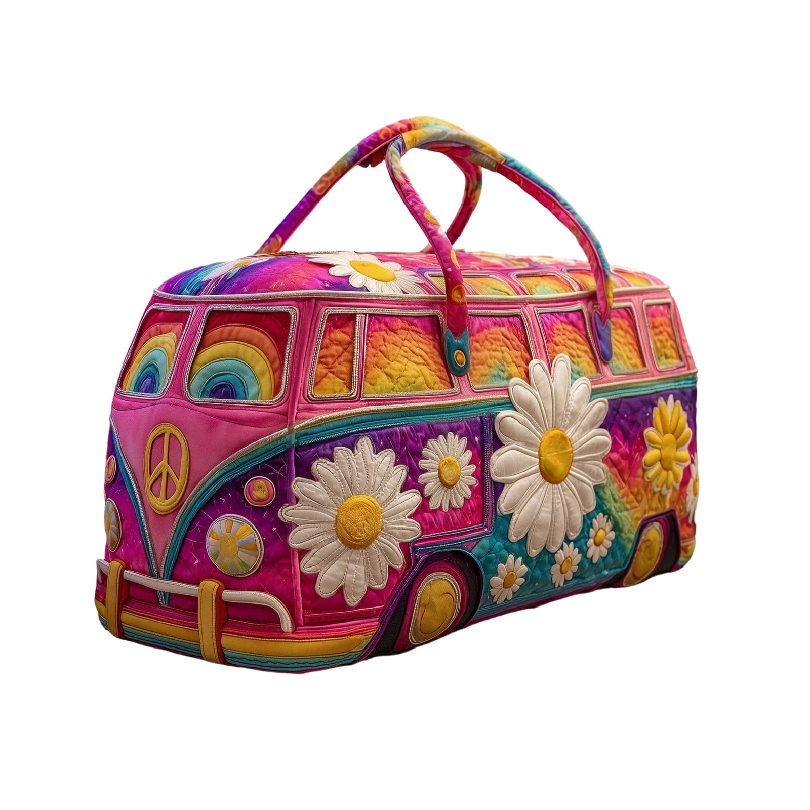 Quilted Cotton Overnight Weekender Bag, Hippie Van Pattern Duffle ...