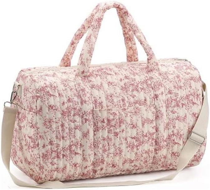 Quilted Duffle Bag For Women Cute Weekender Bags Floral Travel Bag ...