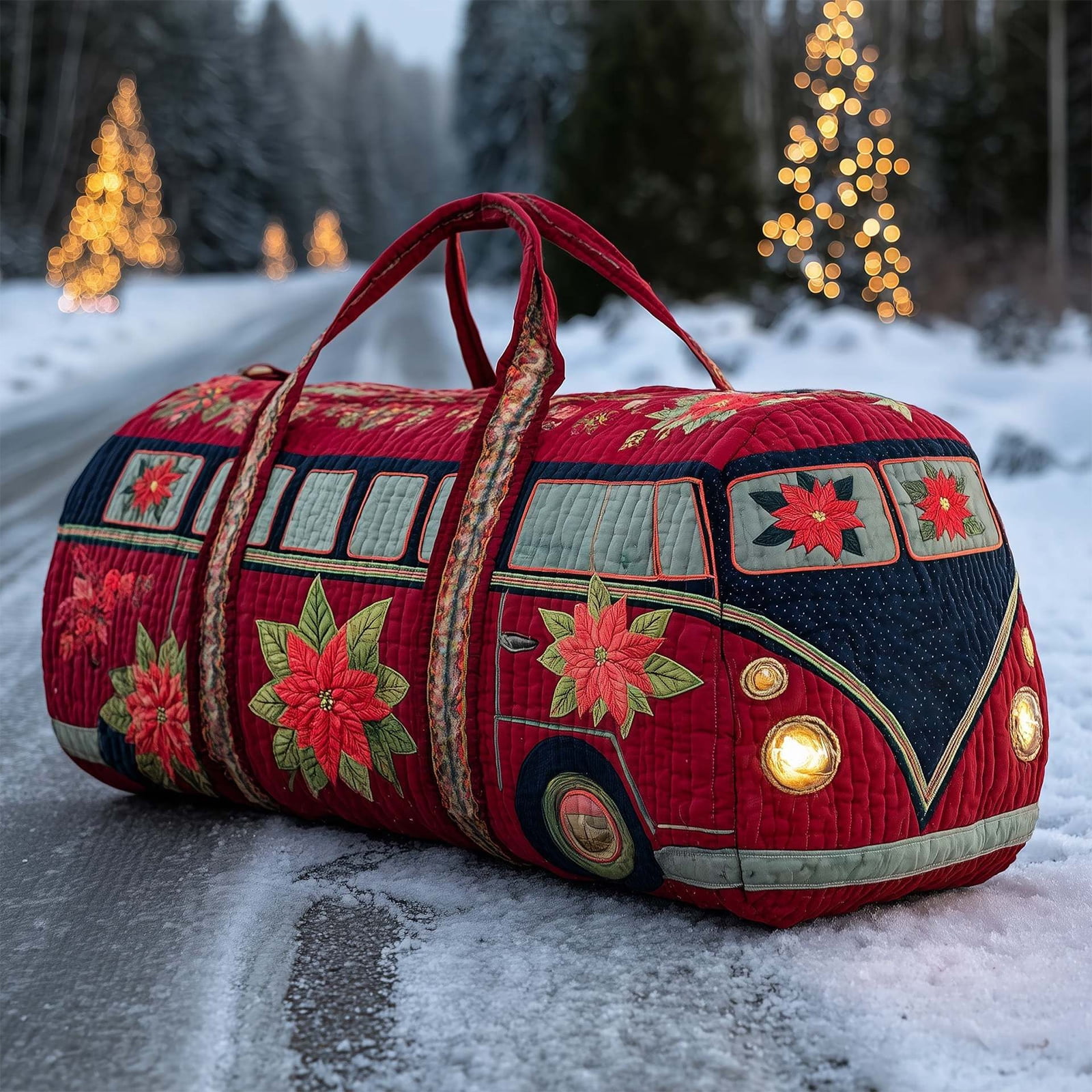 Quilted Duffle Bag, Hippie Van Quilted Duffle Bag, Vintage Camper Van ...