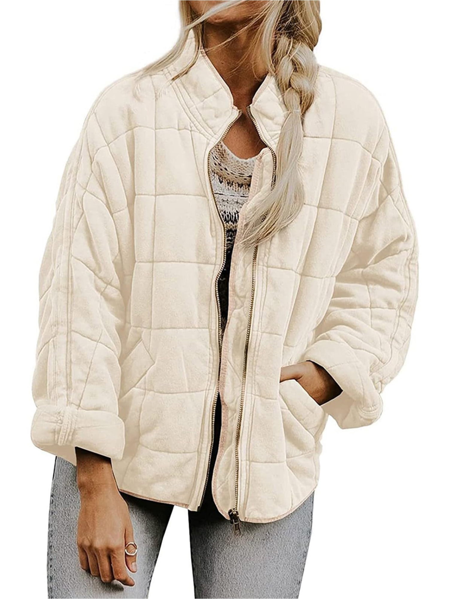 Quilted Fall Winter Coats for Women Zip Up Stand Collar Down Jacket ...