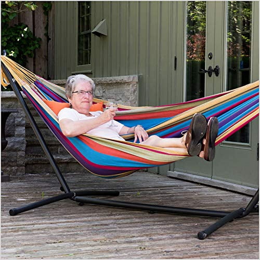 Quilted Hammock with Steel Stand - 2 Person Heavy-Duty Double Hammock ...