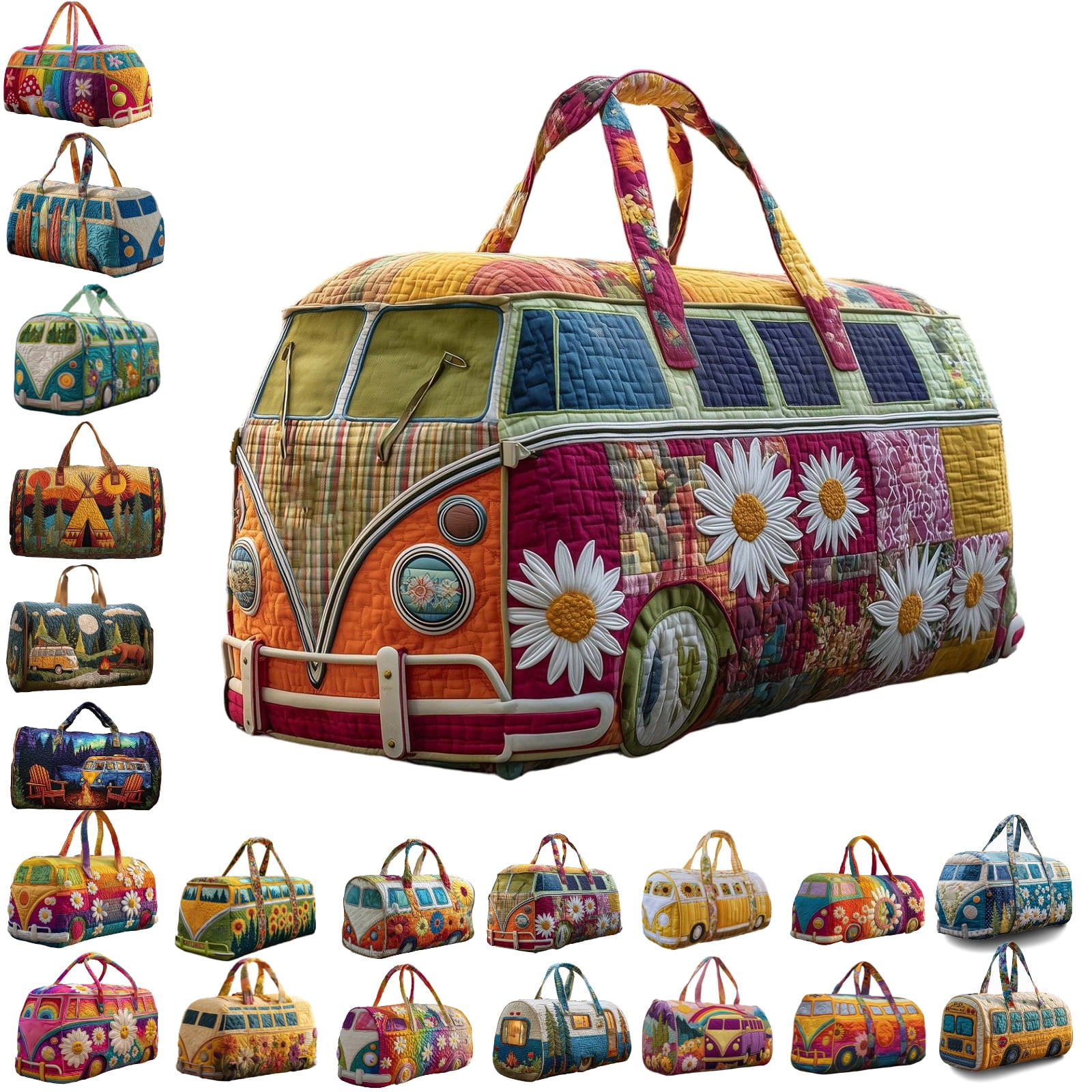 Quilted Hippie Van Duffle Bag with Adjustable Padded Strap - Large 18 ...